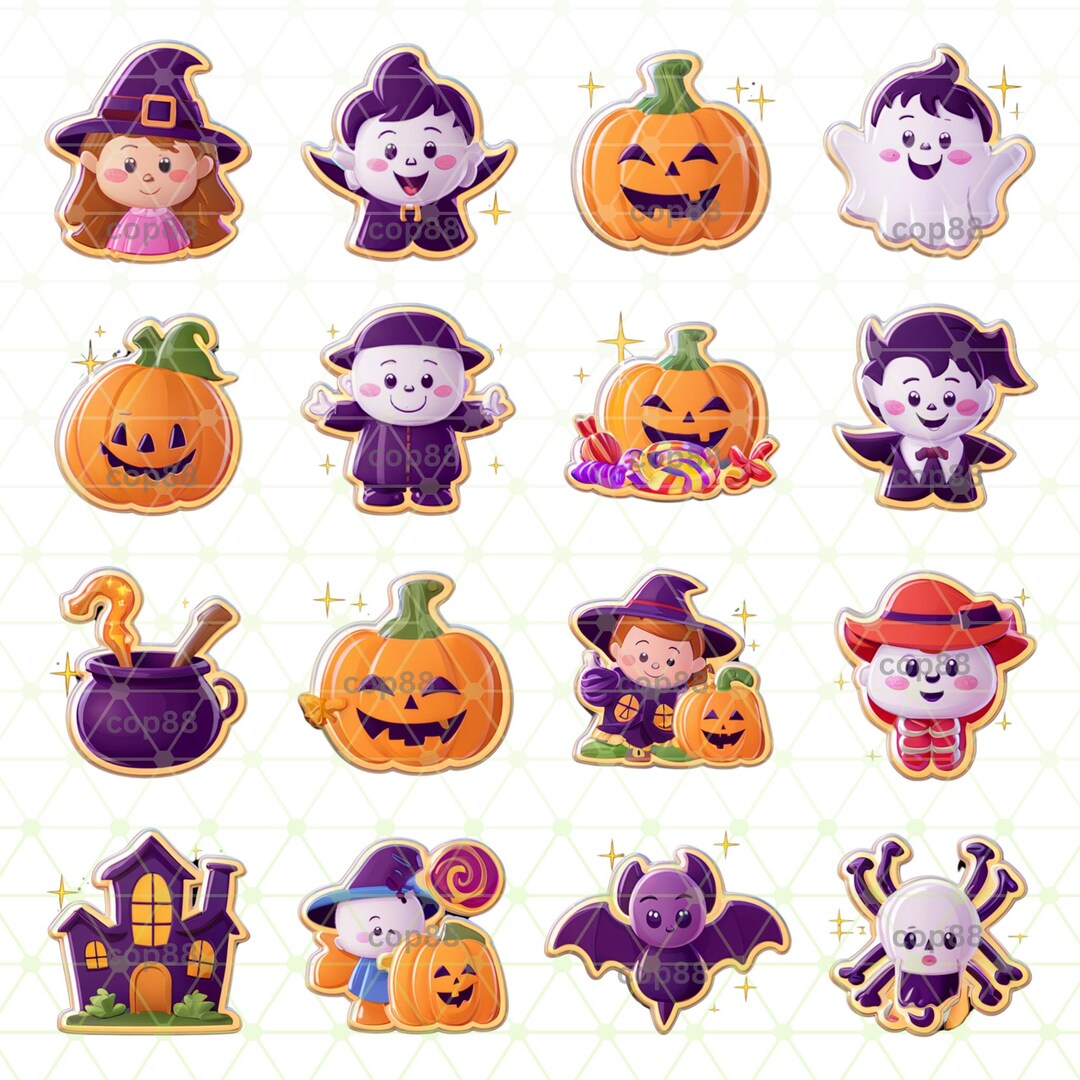 Cute Halloween 3D Cartoon Clipart Bundle Sticker Digital PNG Files for ...
