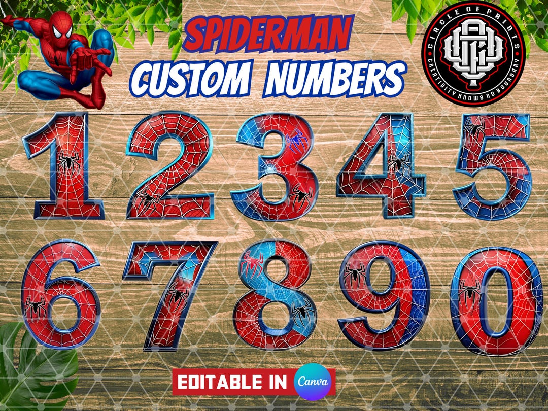 Spiderman Editable Numbers | Canva Template | Superhero Birthday Party ...