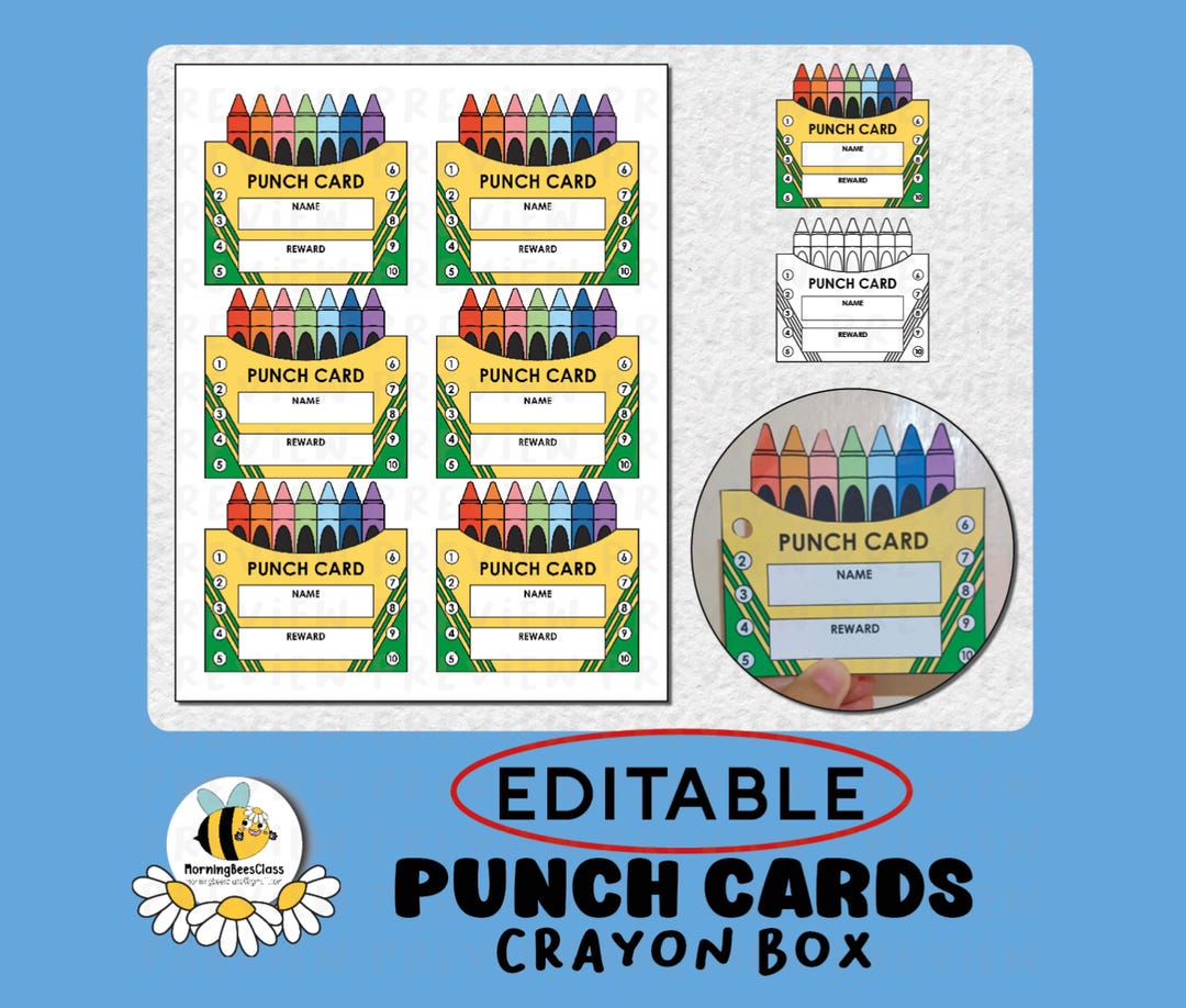 Punch Card Template Reward Chart Editable Crayon Box Classroom Behavior ...