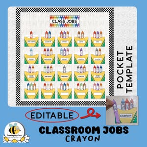 Classroom Job Chart Editable Crayon Box Pocket Template Back to School ...