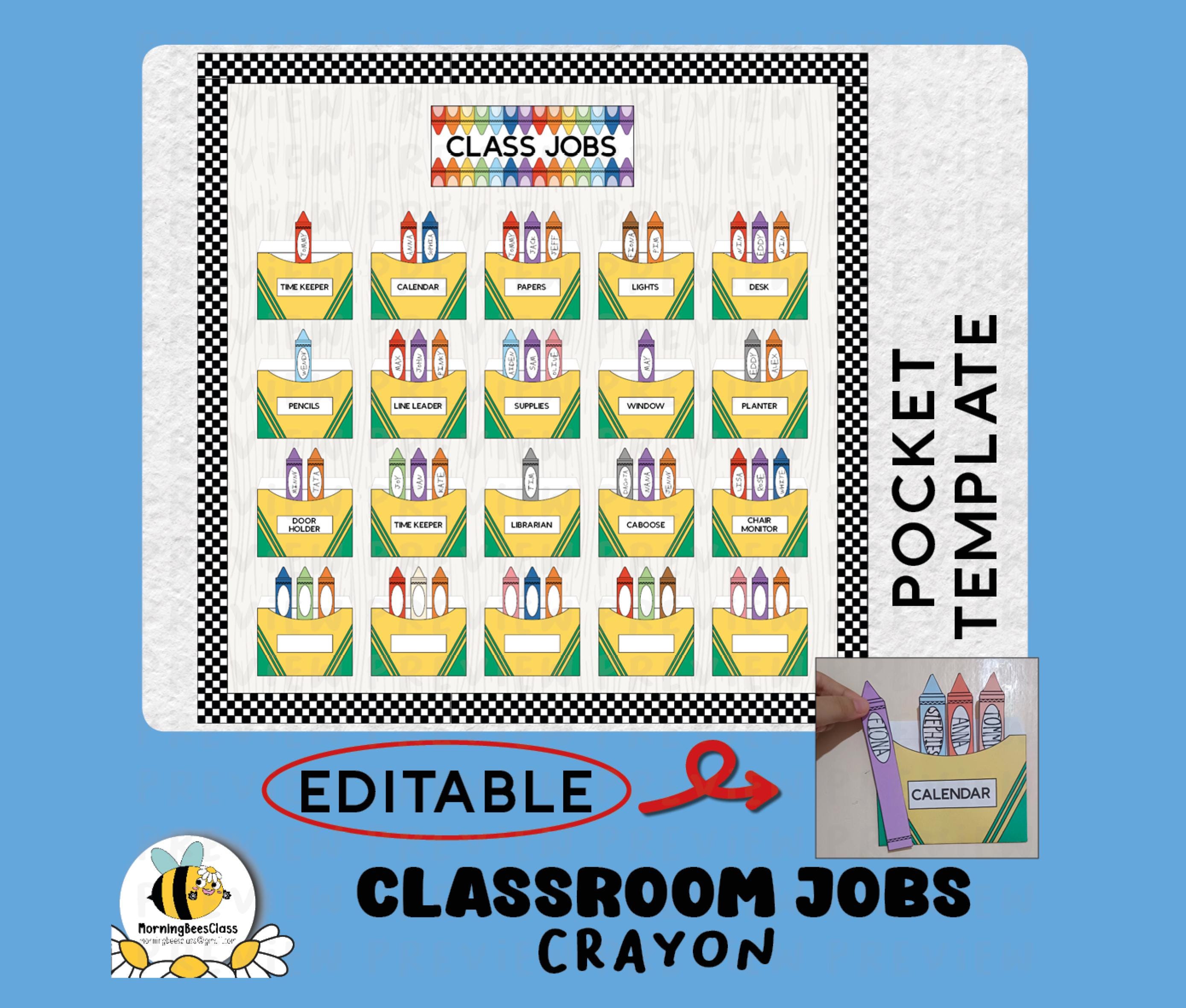 Classroom Job Chart Editable Crayon Box Pocket Template Back to School ...