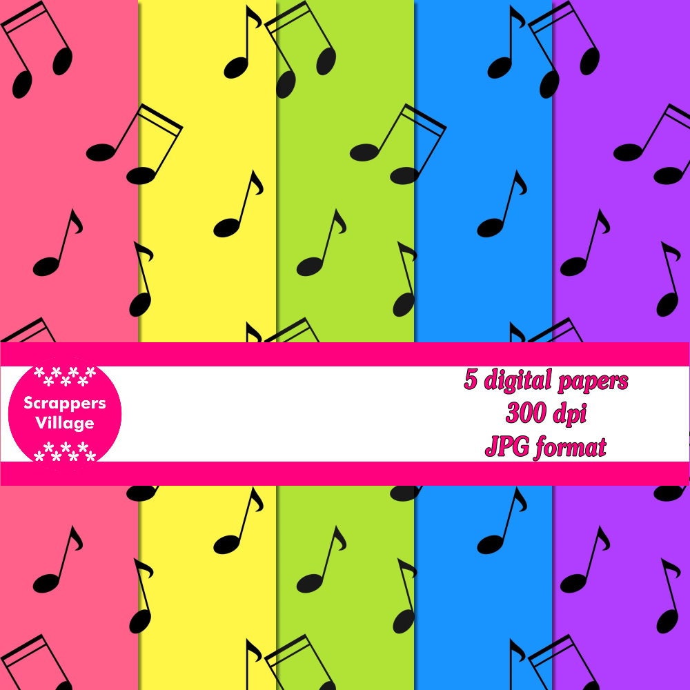 Music Notes Digital Scrapbook Paper Five 8x8 Inch Printable | Etsy