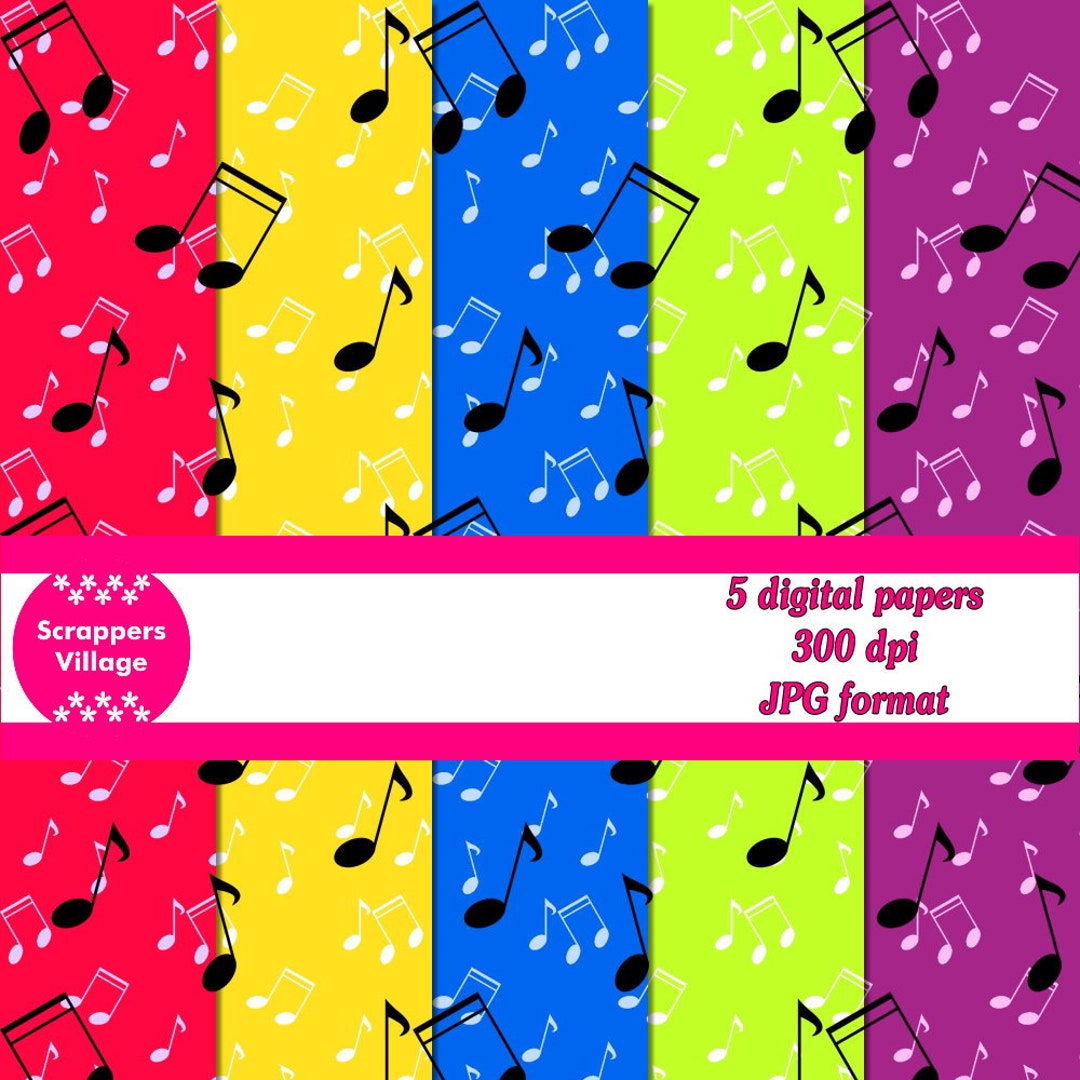 Digital Scrapbook Paper, Music Notes, Commercial Use, 8x8 Inches, JPG ...