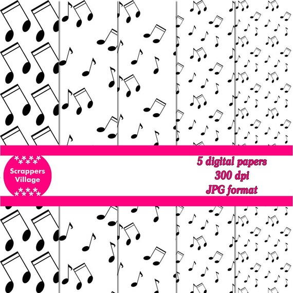 Music Notes Digital Scrapbook Paper Five 8x8 Inch Printable | Etsy