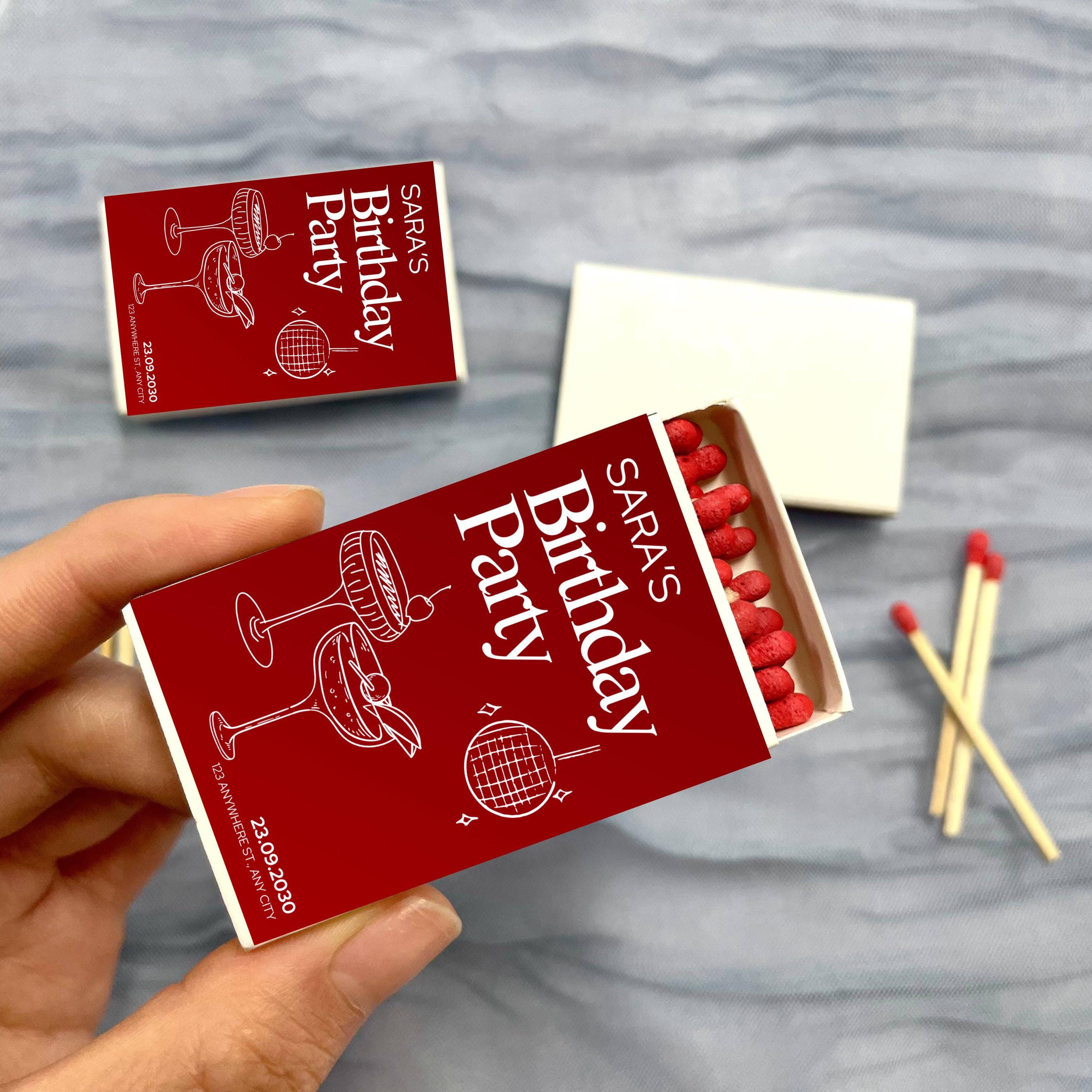 Custom Martini Birthday Match Boxes, Birthday Party Favor Matches ...