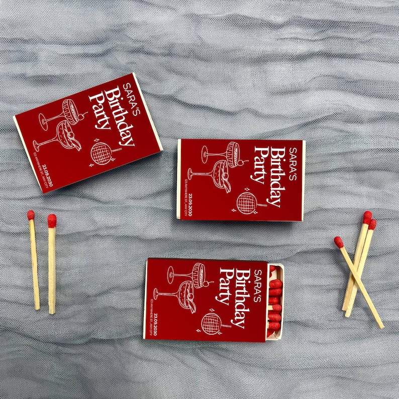 Custom Martini Birthday Match Boxes, Birthday Party Favor Matches ...