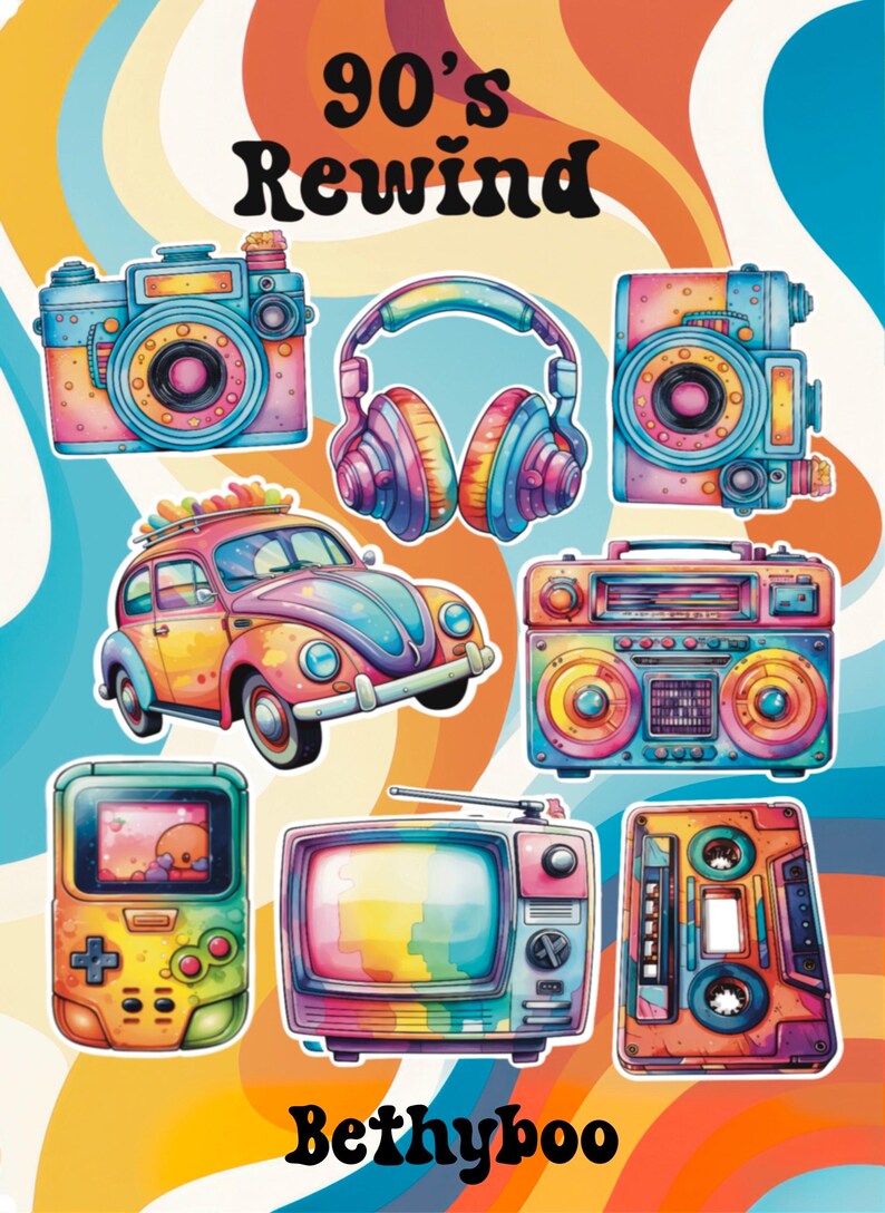 90’s Rewind Groovy Retro Tech Sticker Sheet - Etsy