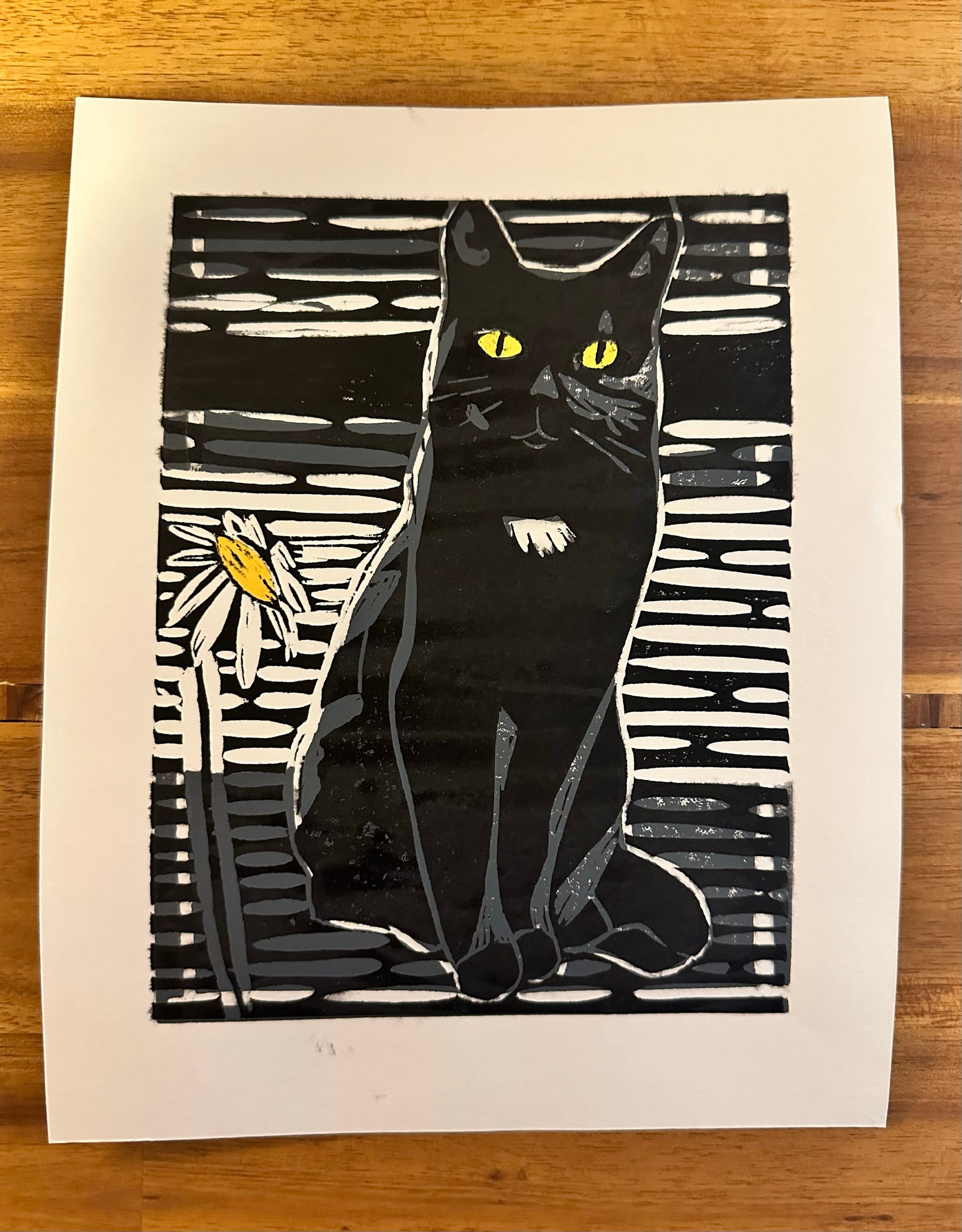 Black Cat | Woodblock Print With Chine Colle | Original Art | Signed ...