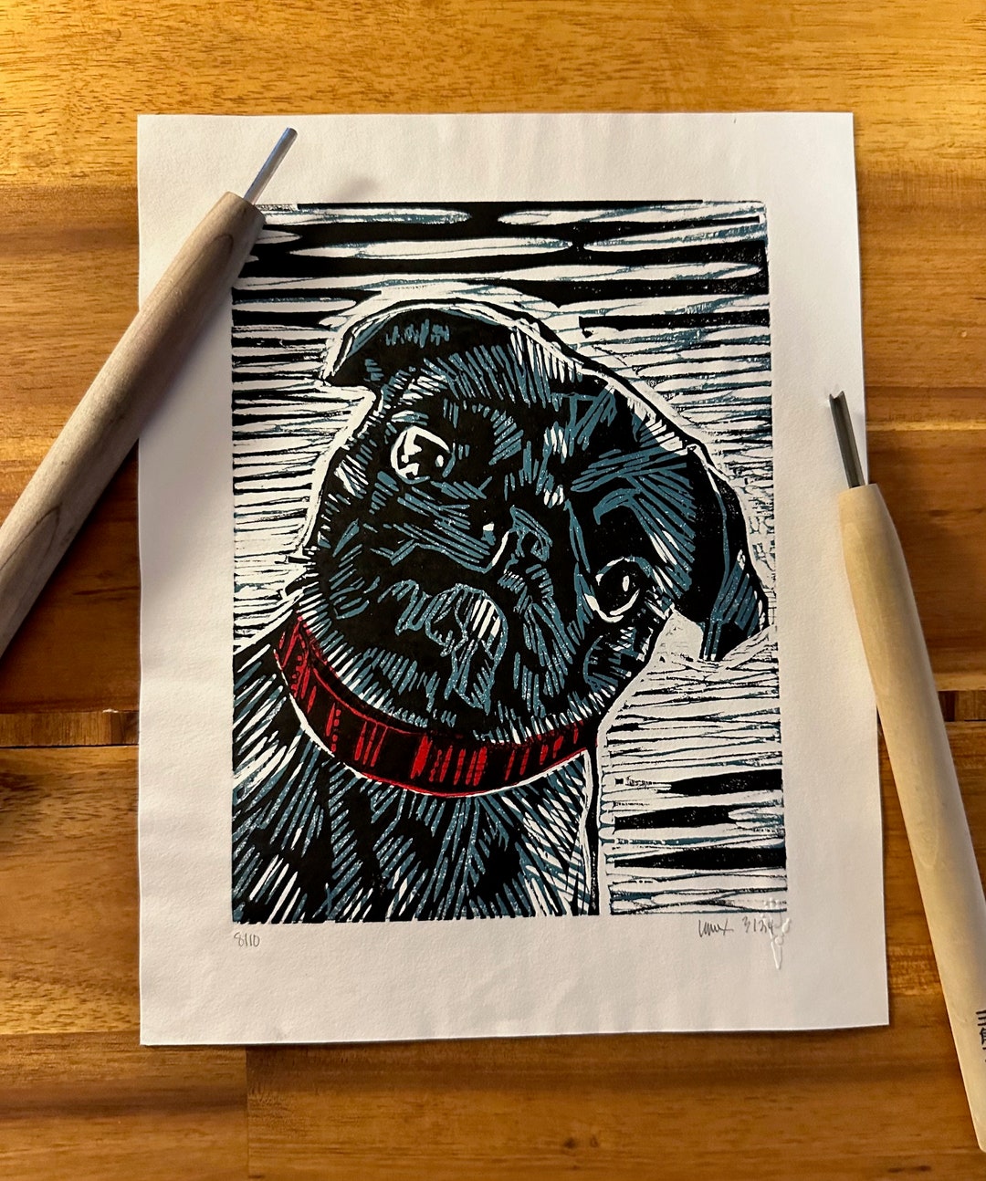Pug Dog | Wood Block Print | Original Art | Signed and Embossed ...