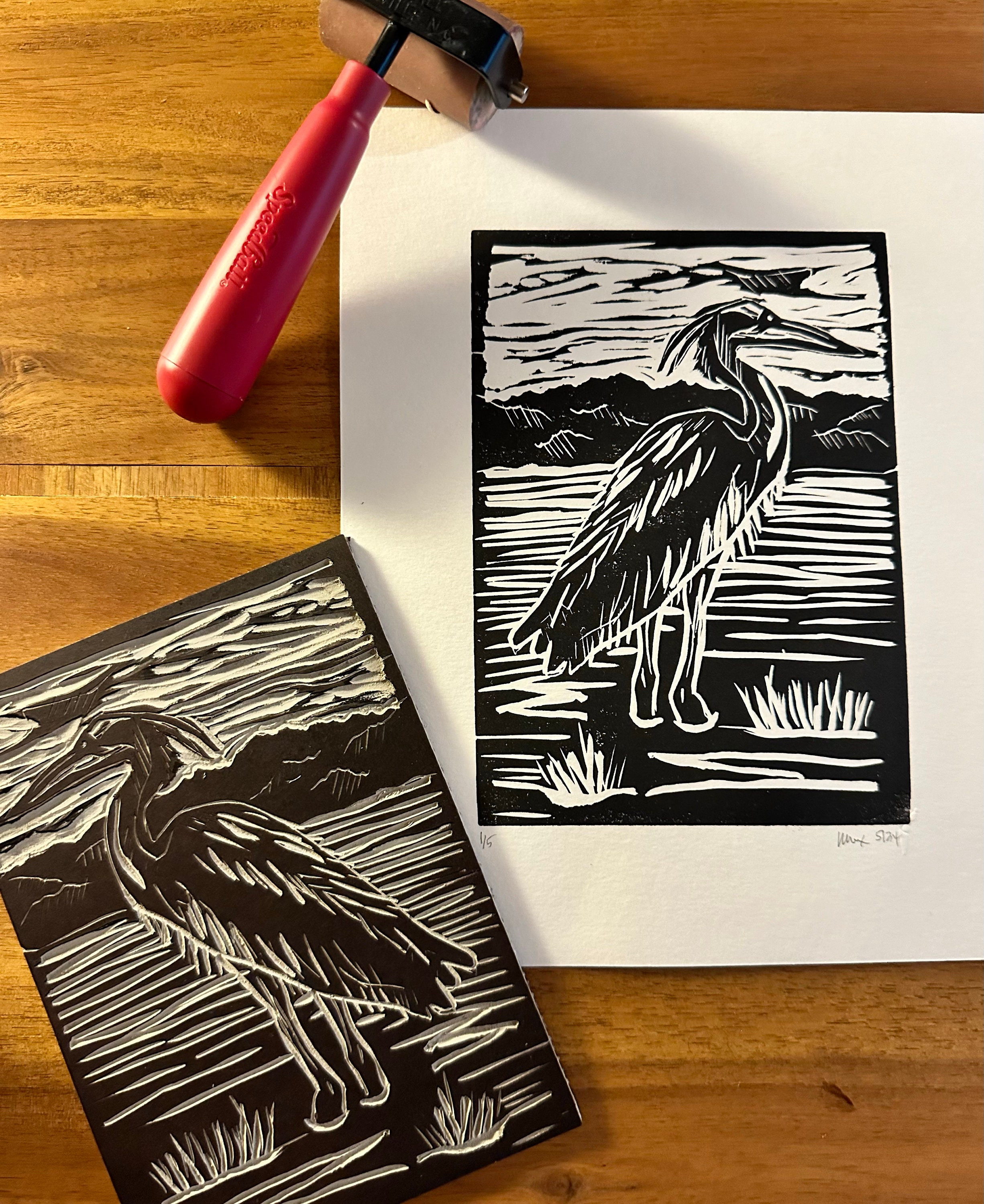 Blue Heron | Linocut Print | Original Art | Signed and Embossed ...