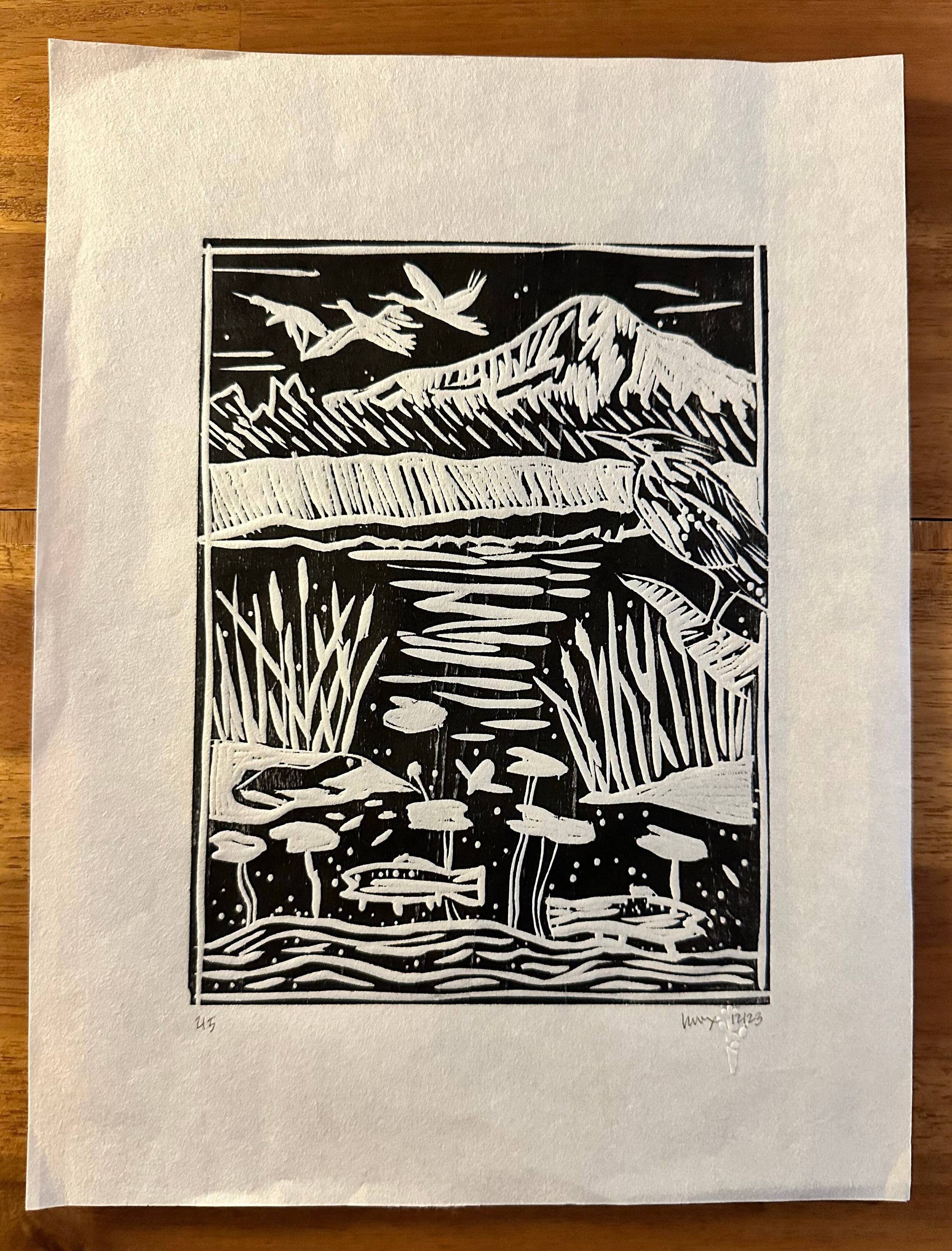 Mountain and Wetlands | Hand-pulled Wood Block Print | Original Art ...