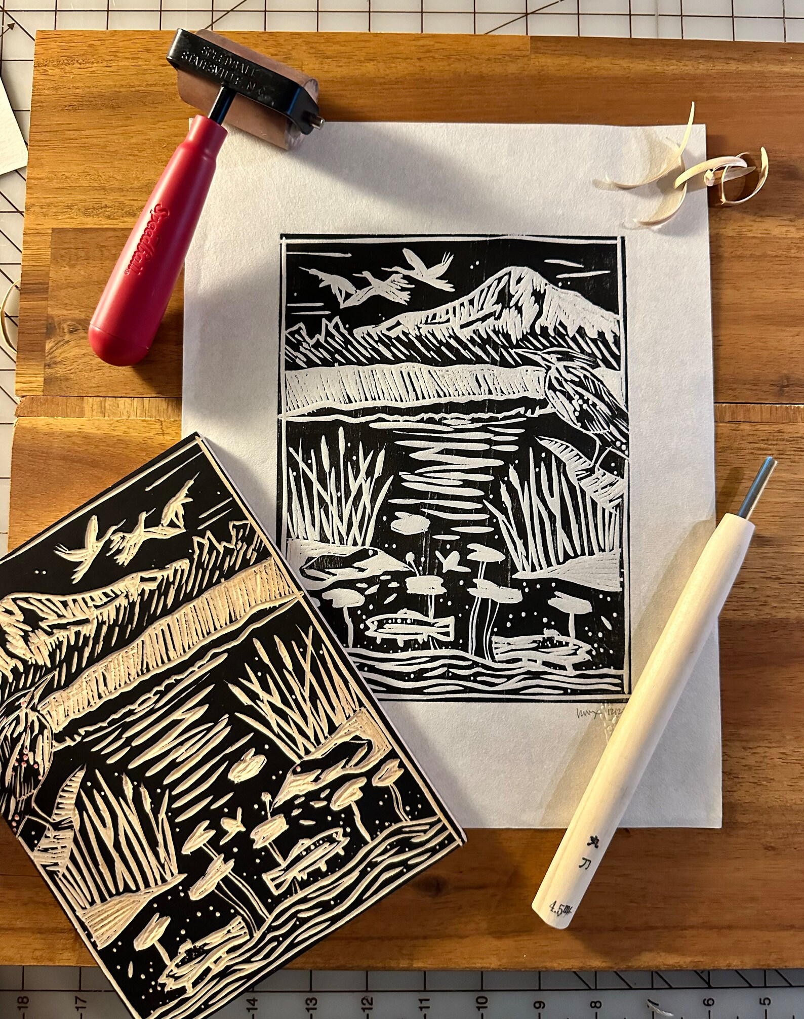 Mountain and Wetlands | Hand-pulled Wood Block Print | Original Art ...