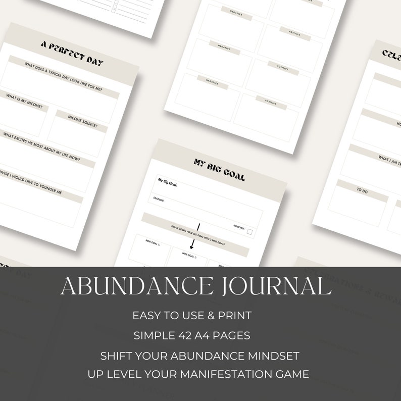 Abundance Journal Printable, Digital Manifestation Goal Setting Wealth ...