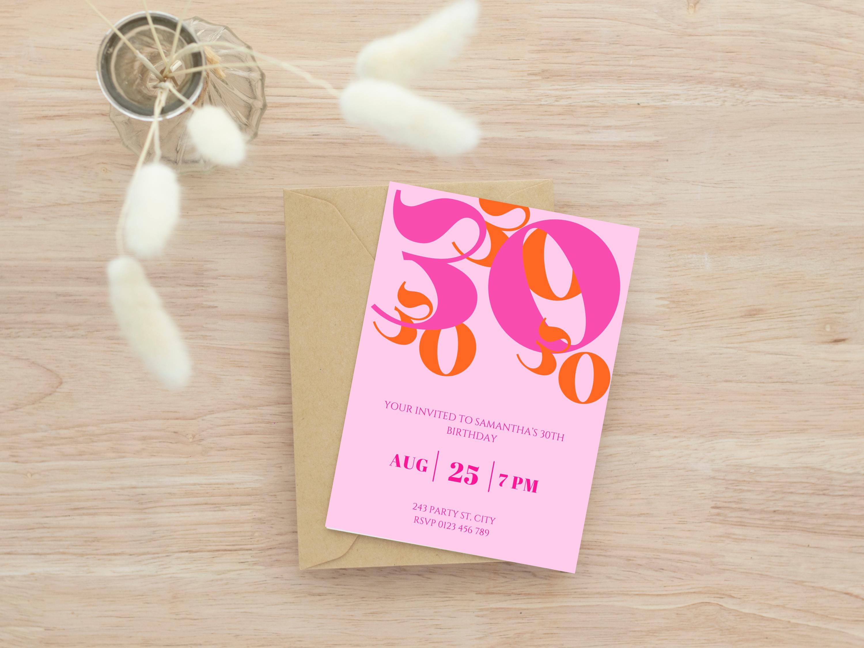 Pink and Orange 30th Birthday Invitation Template, Customisable 30th ...
