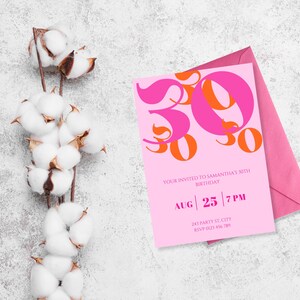 Pink and Orange 30th Birthday Invitation Template, Customisable 30th ...