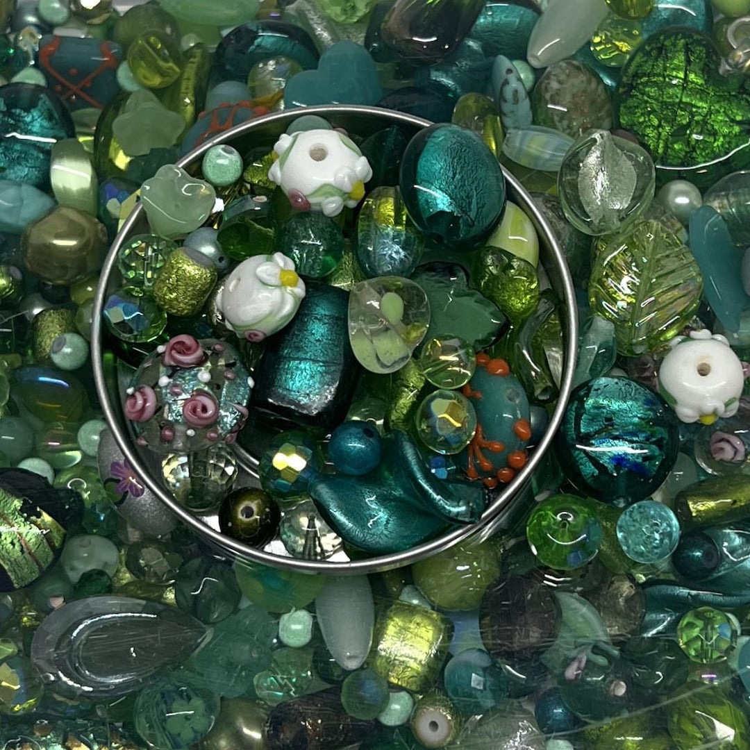 Assorted Glass Bead Mix | Green | Variety Bulk Beads for Crafts ...
