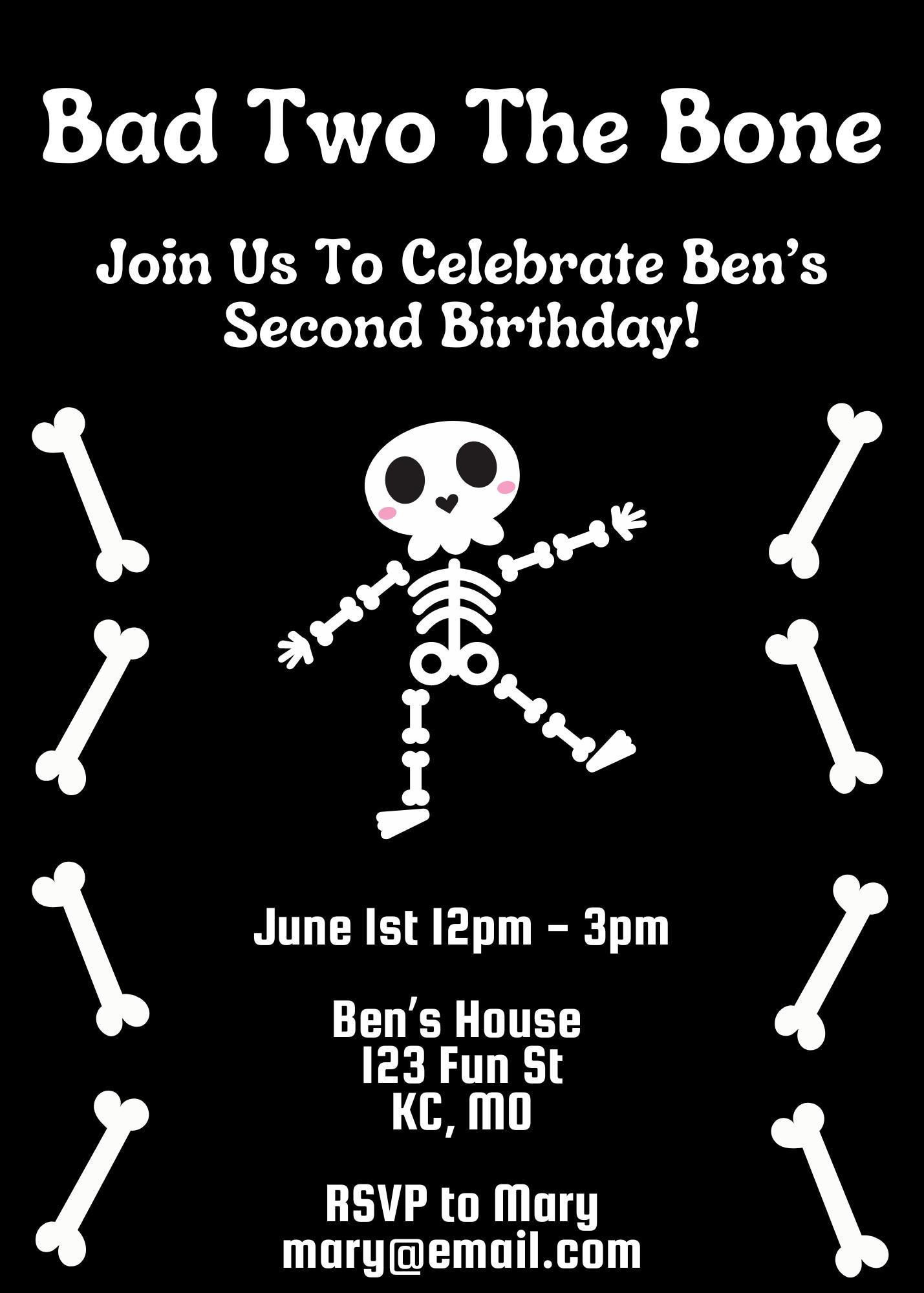 Editable Bad Two the Bone Birthday Party Invitation Template - Etsy
