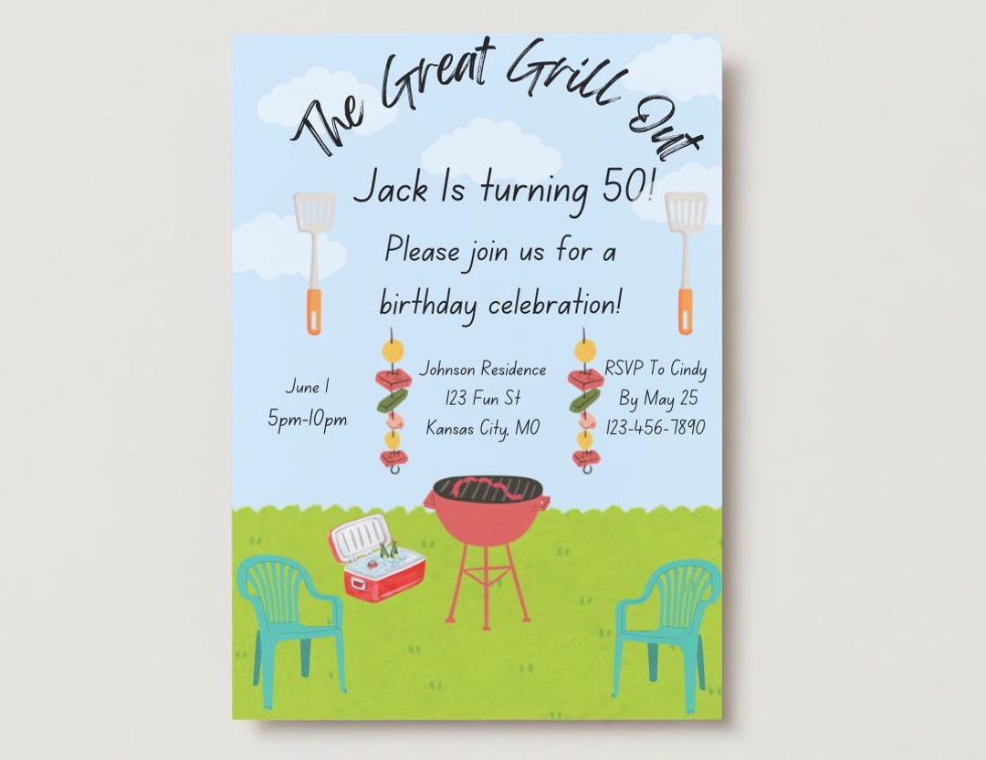 Editable the Great Grill Out Birthday Party Invitation - Etsy