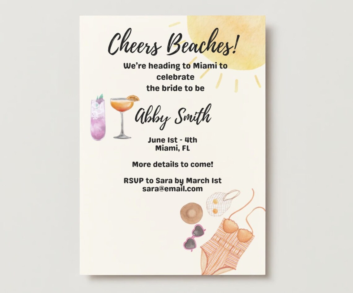 Editable Cheers Beaches Bachelorette Party Invitation - Etsy
