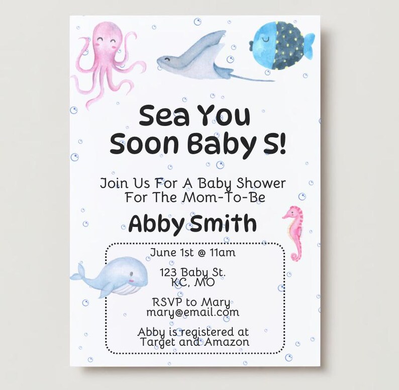 Editable Sea You Soon Baby Shower Invitation Template - Etsy