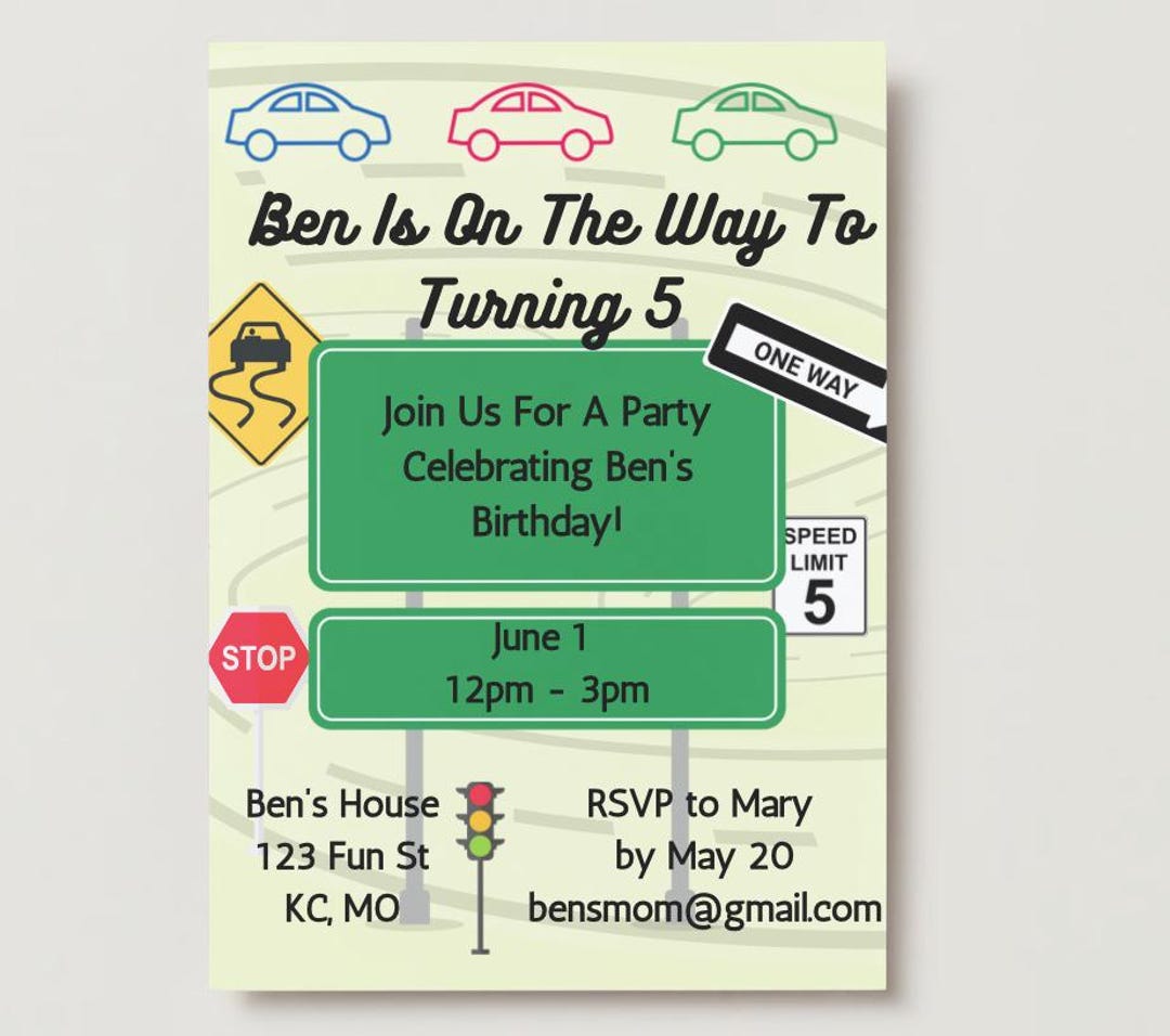 Editable on the Way to Turning Five Birthday Party Invitation Template ...