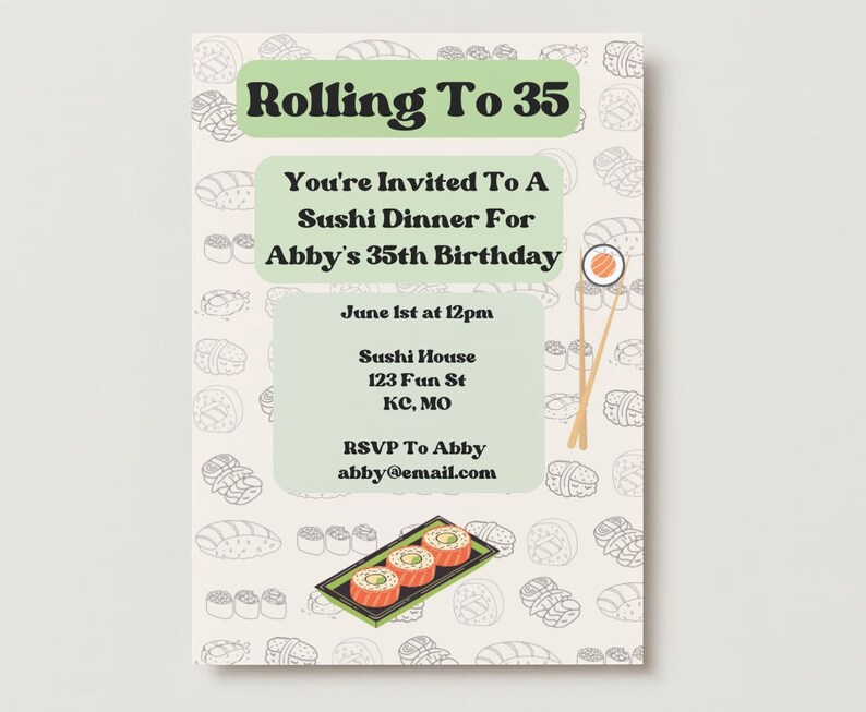 Editable Sushi Birthday Party Invitation for All Ages - Etsy