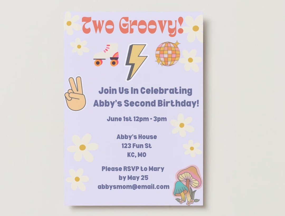 Editable Two Groovy! Birthday Party Invitation - Etsy