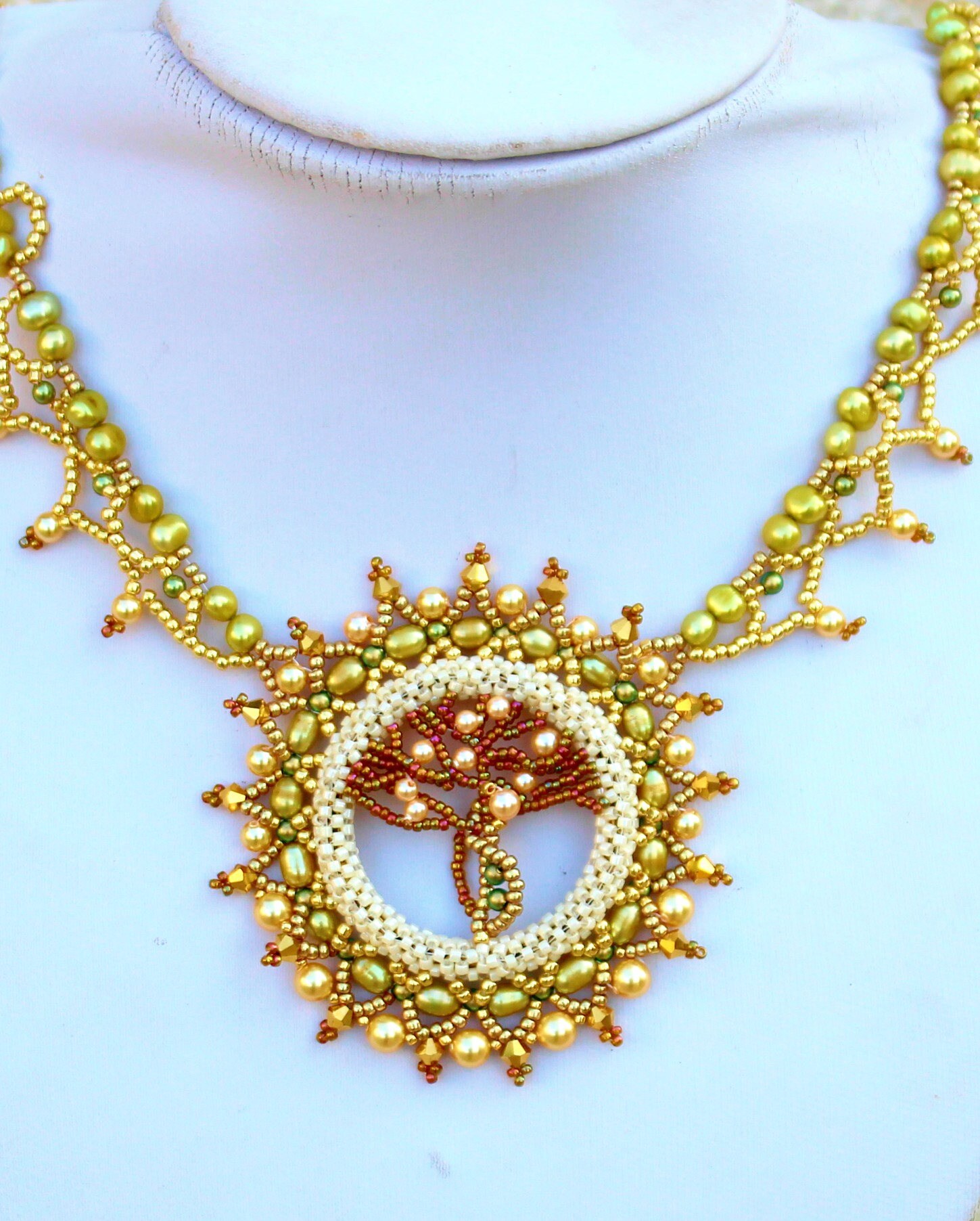 Statement Crystal Pearls Necklace Gold Green Bronze Jewelry - Etsy