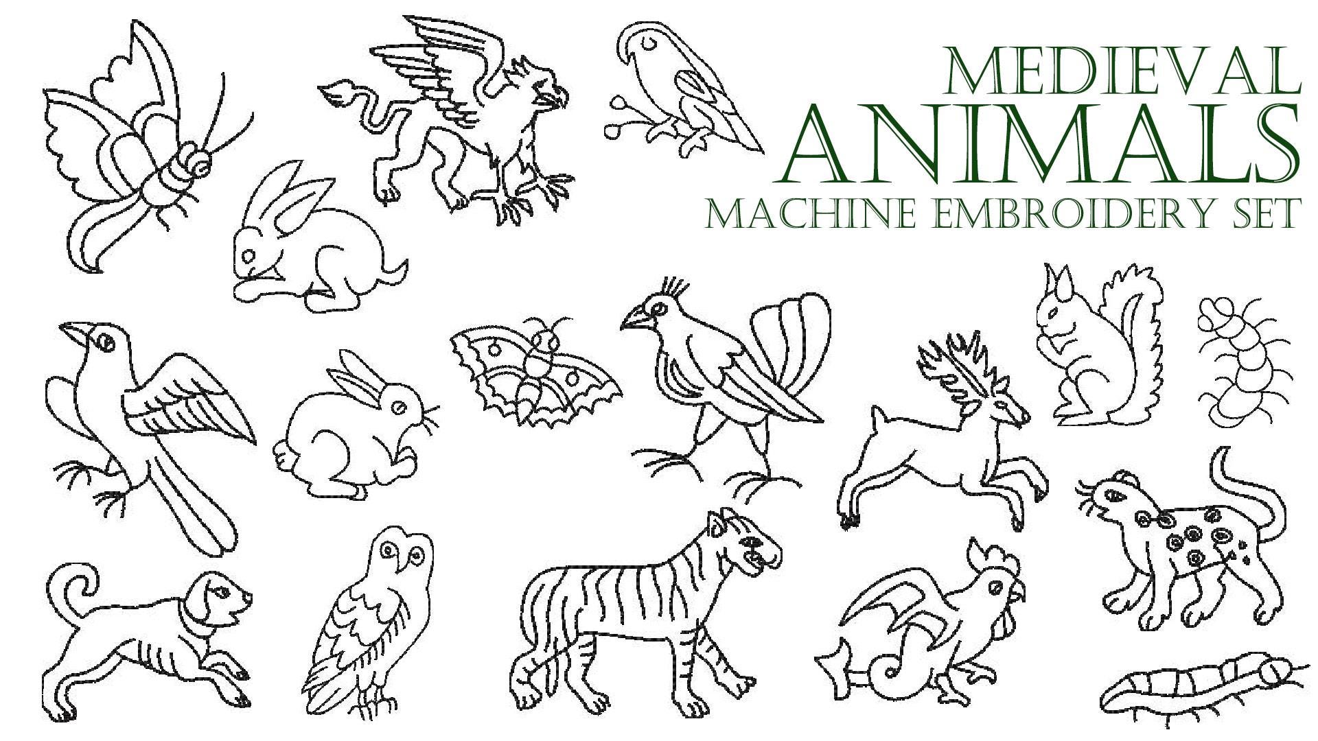 Medieval Animals Blackwork Machine Embroidery Set of 17 Designs for 4x4 ...