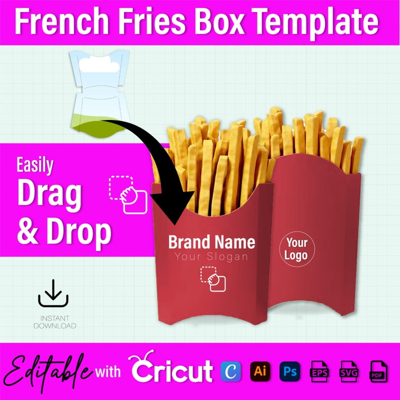 French Fry Box Template, Fried Potato Box Template, Snack Box Template ...