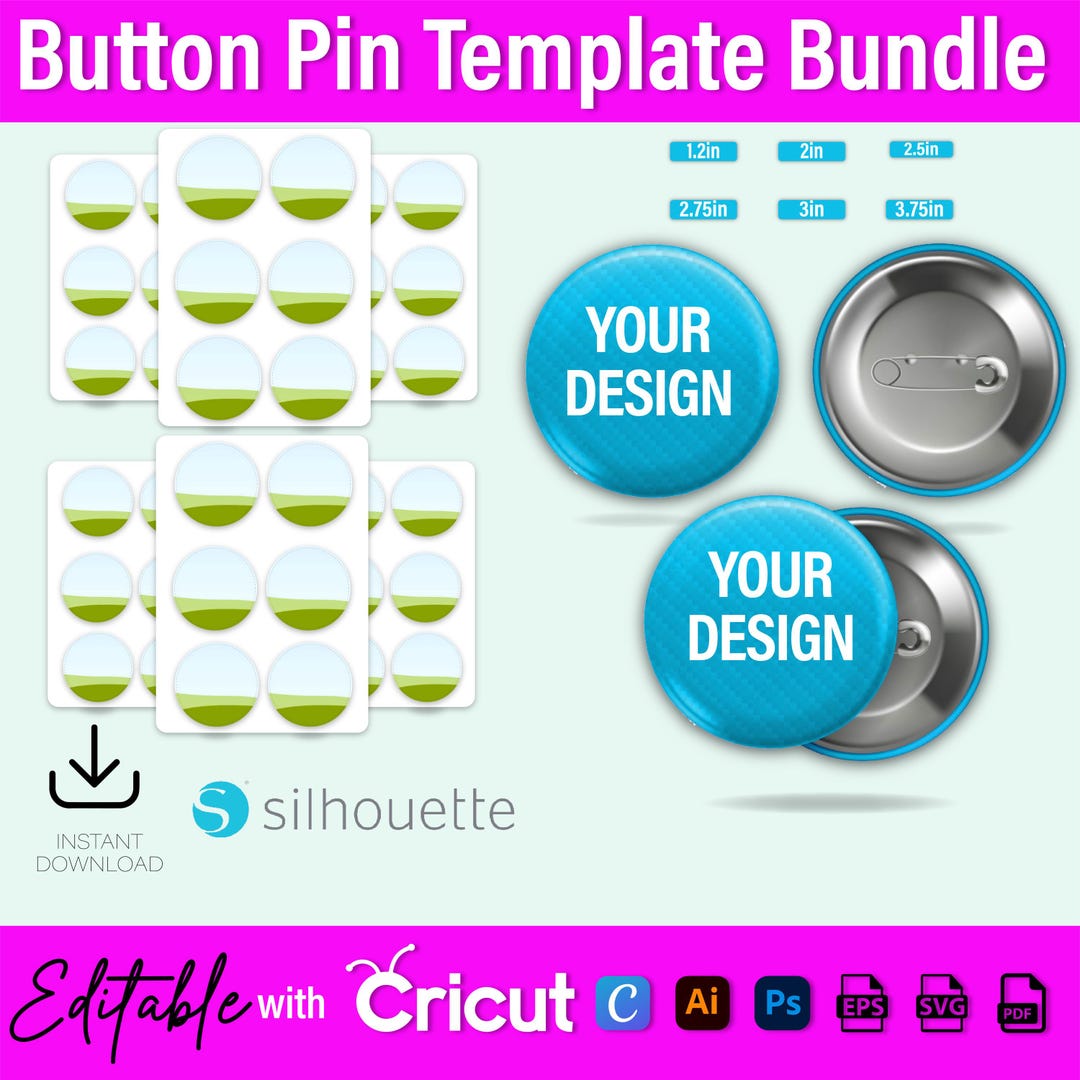 Button Pin Template Bundle, Button Pin Svg, Pinback Buttons ...