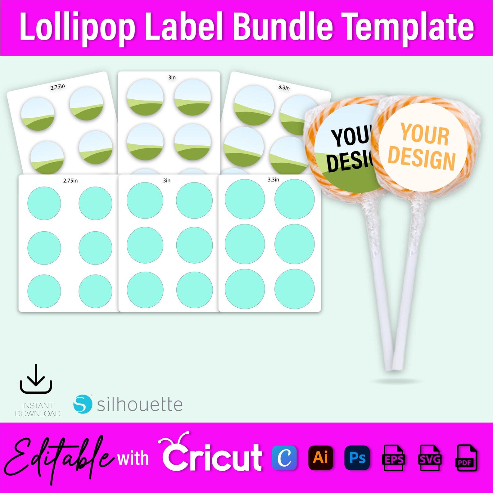 Lollipop Label Template Bundle, Editable Lollipop Label Template ...