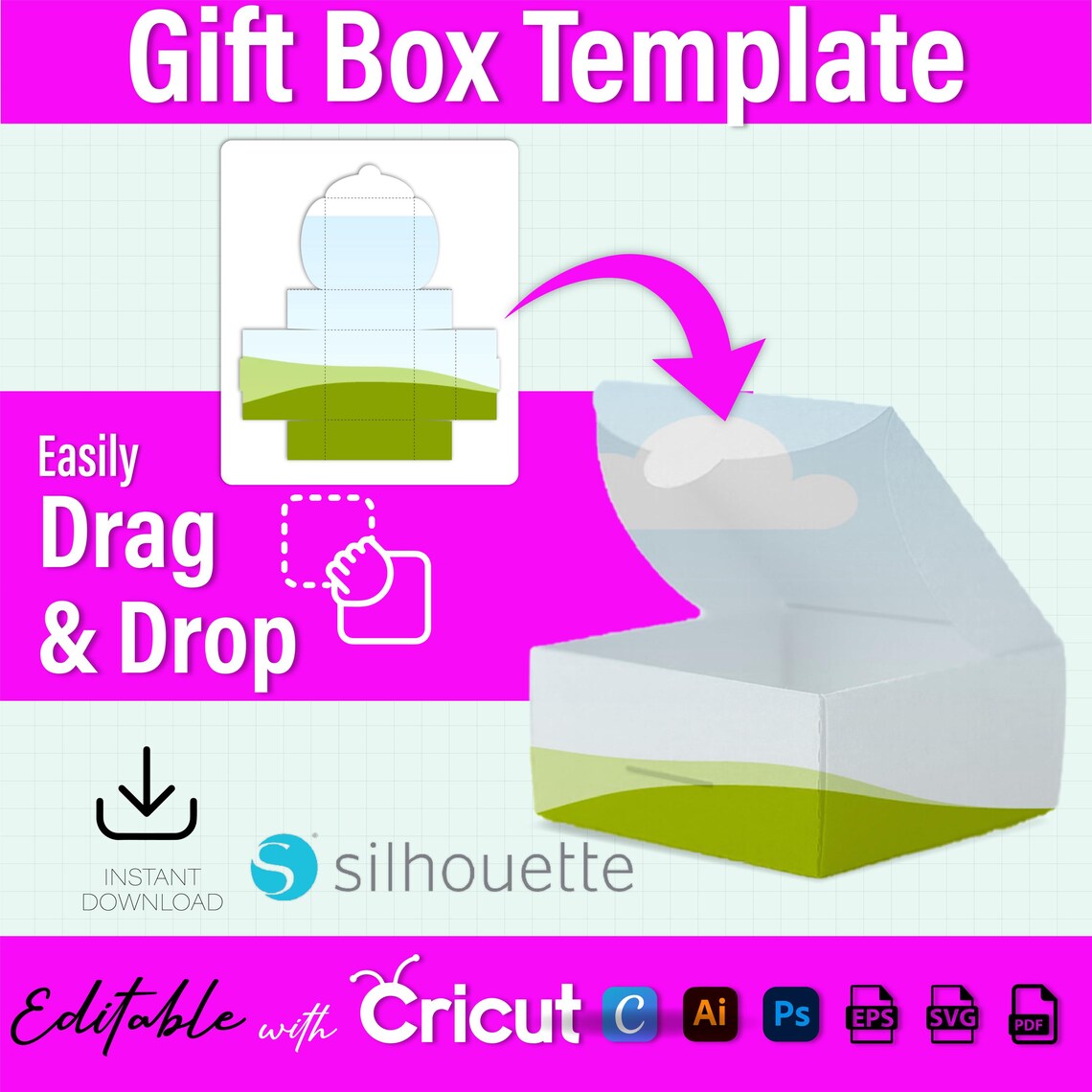 Gift Box Template, Gift Box SVG, Editable Gift Box, Box Template ...