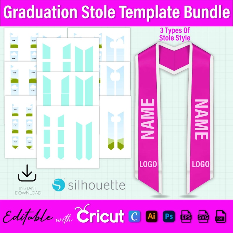 Graduation Stole Template, Graduation Stole Svg, Canva Editable ...