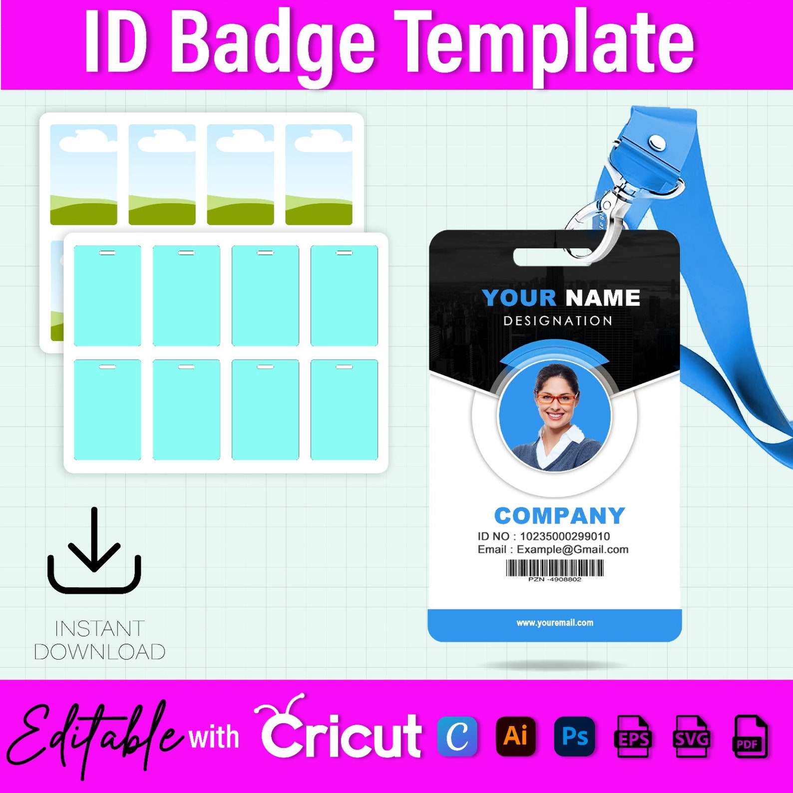 Customizable ID Badge Template: Canva Editable Staff Identity Card ...