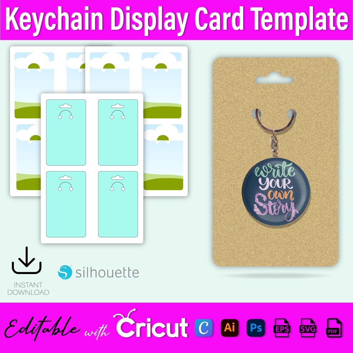 Keychain Display Card Template: Canva & SVG Packaging (digital Download ...