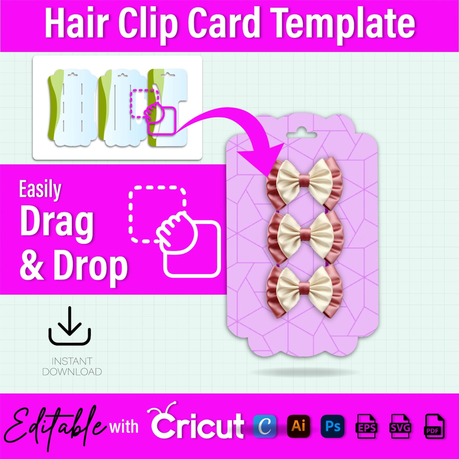 Hair Clip Display Card Bundle, Claw Clip Cards SVG, Hair Clip Holder ...