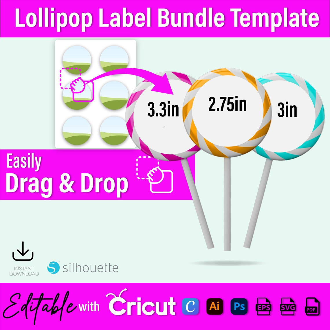 Lollipop Label Template Bundle, Editable Lollipop Label Template ...