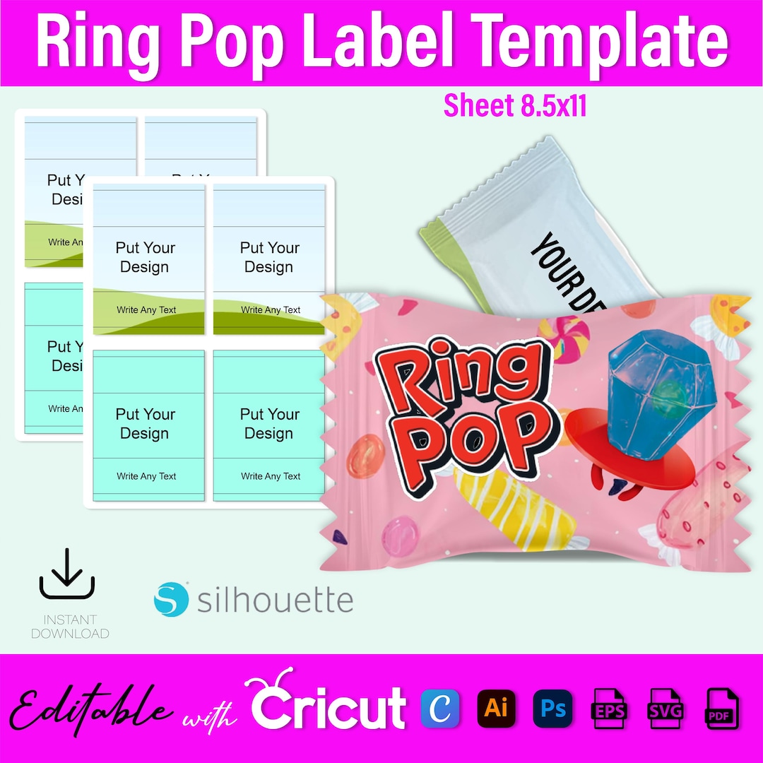 Editable Ring Pop Wrapper Template: Canva Party Favor Label (8.5x11 ...