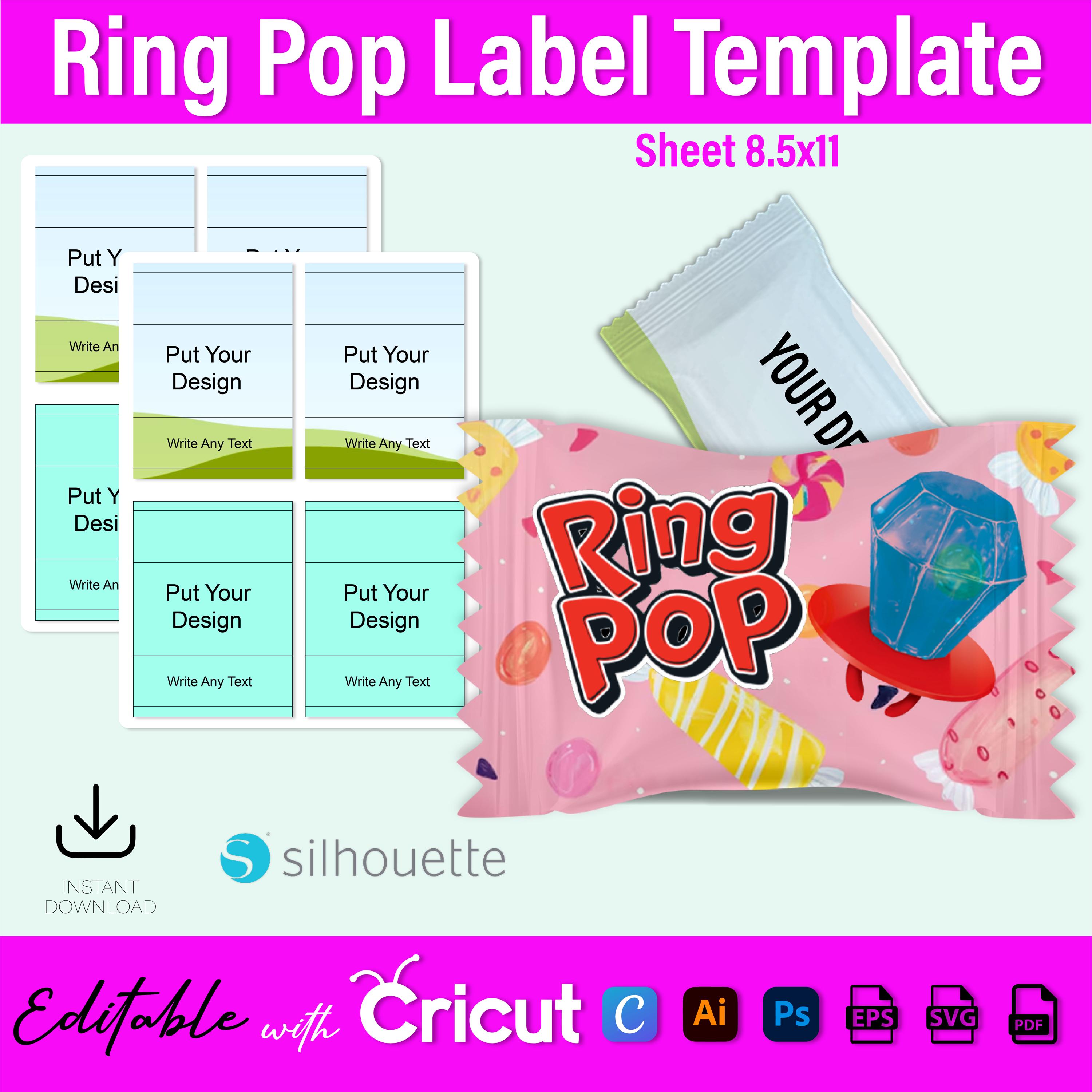 Editable Ring Pop Wrapper Template: Canva Party Favor Label (8.5x11 ...