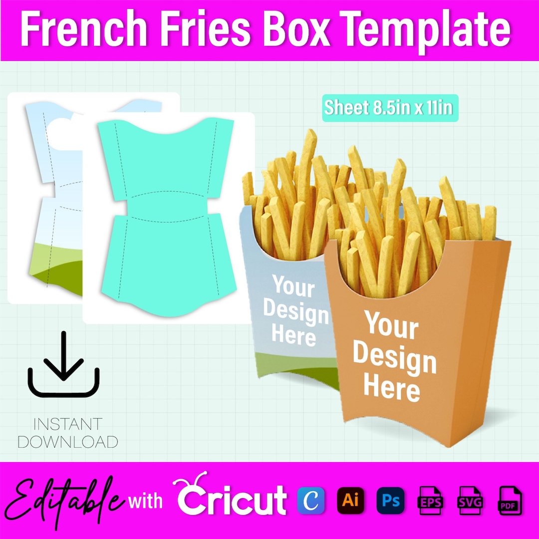 French Fry Box Template, Fried Potato Box Template, Snack Box Template ...