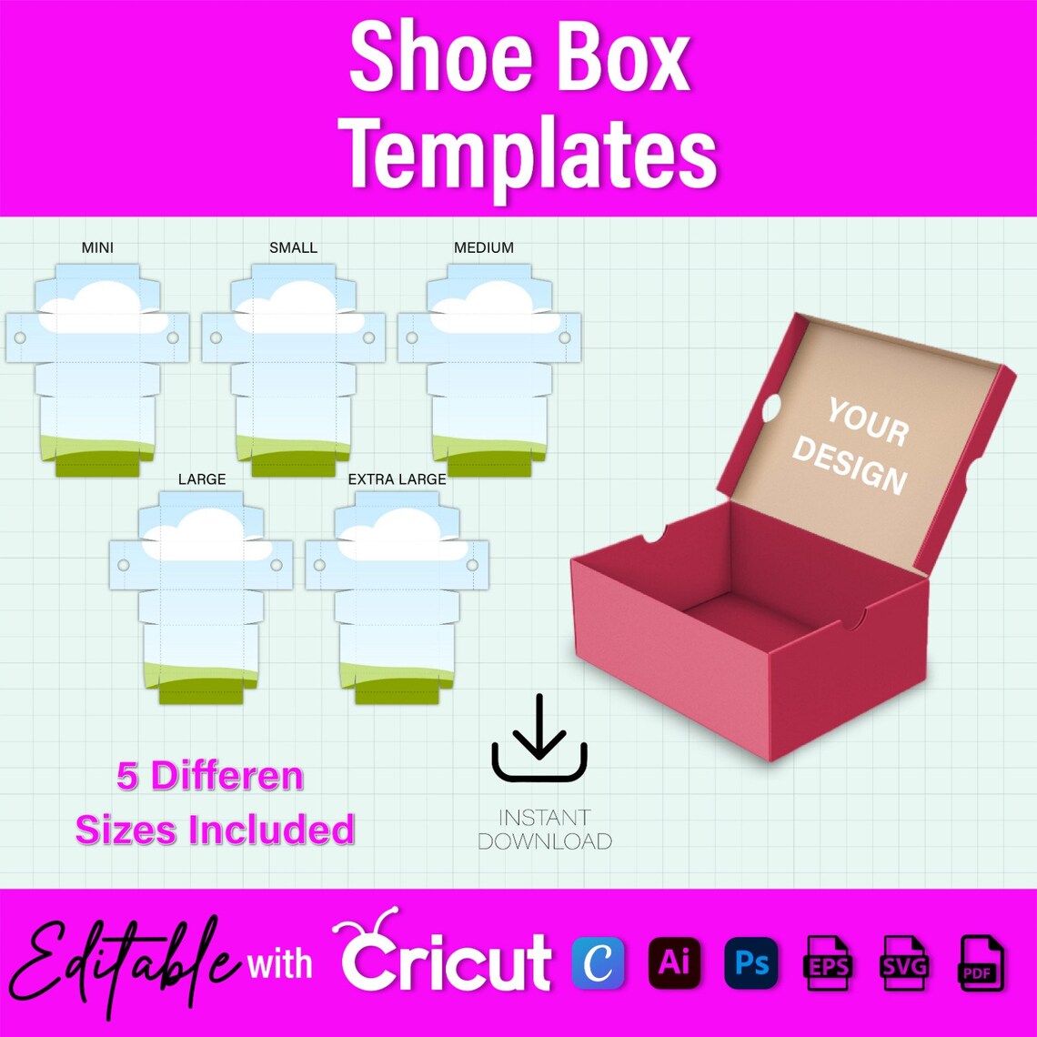 Shoe Box Template Bundle, Shoe Box Label Svg, Sneaker Box Template ...