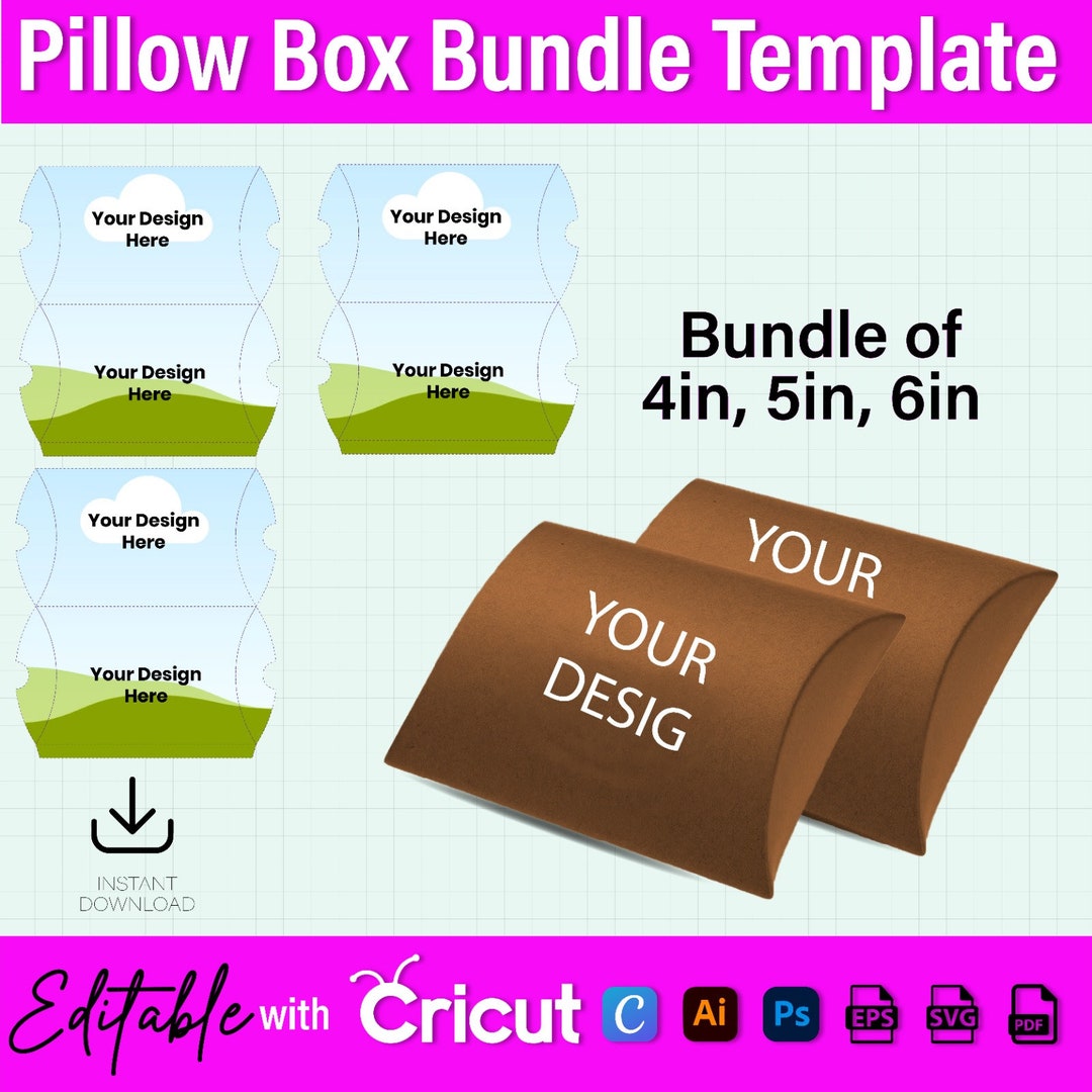 Pillow Box Template Bundle, Pillow Box Svg, Foldable Pillow Box, Party ...