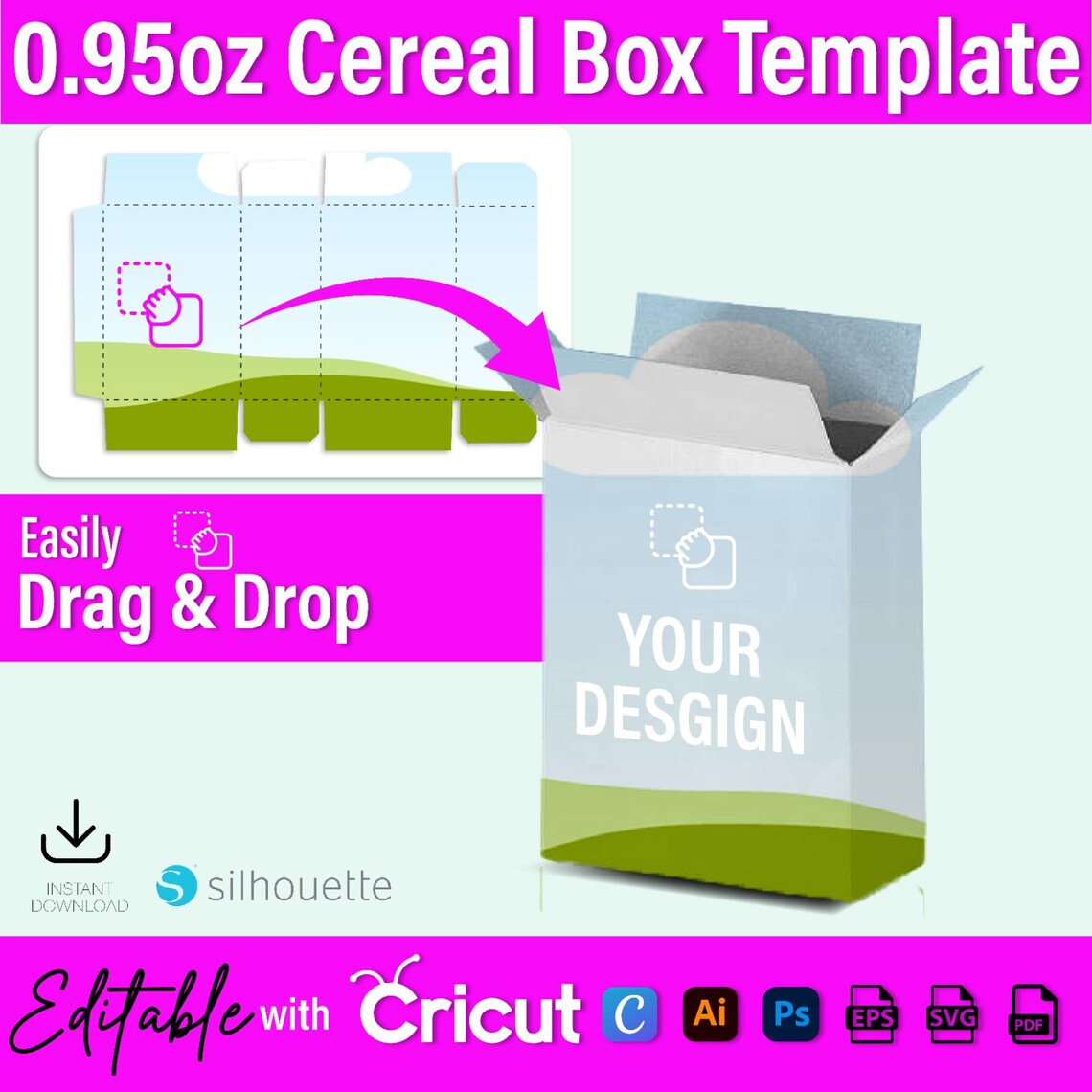 0.95 Oz Cereal Box Template, Cereal Box Svg, Cereal Packaging Template ...