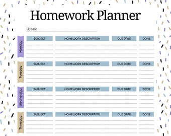 Printable Homework Planner, School, Students, Homework, Assignments ...