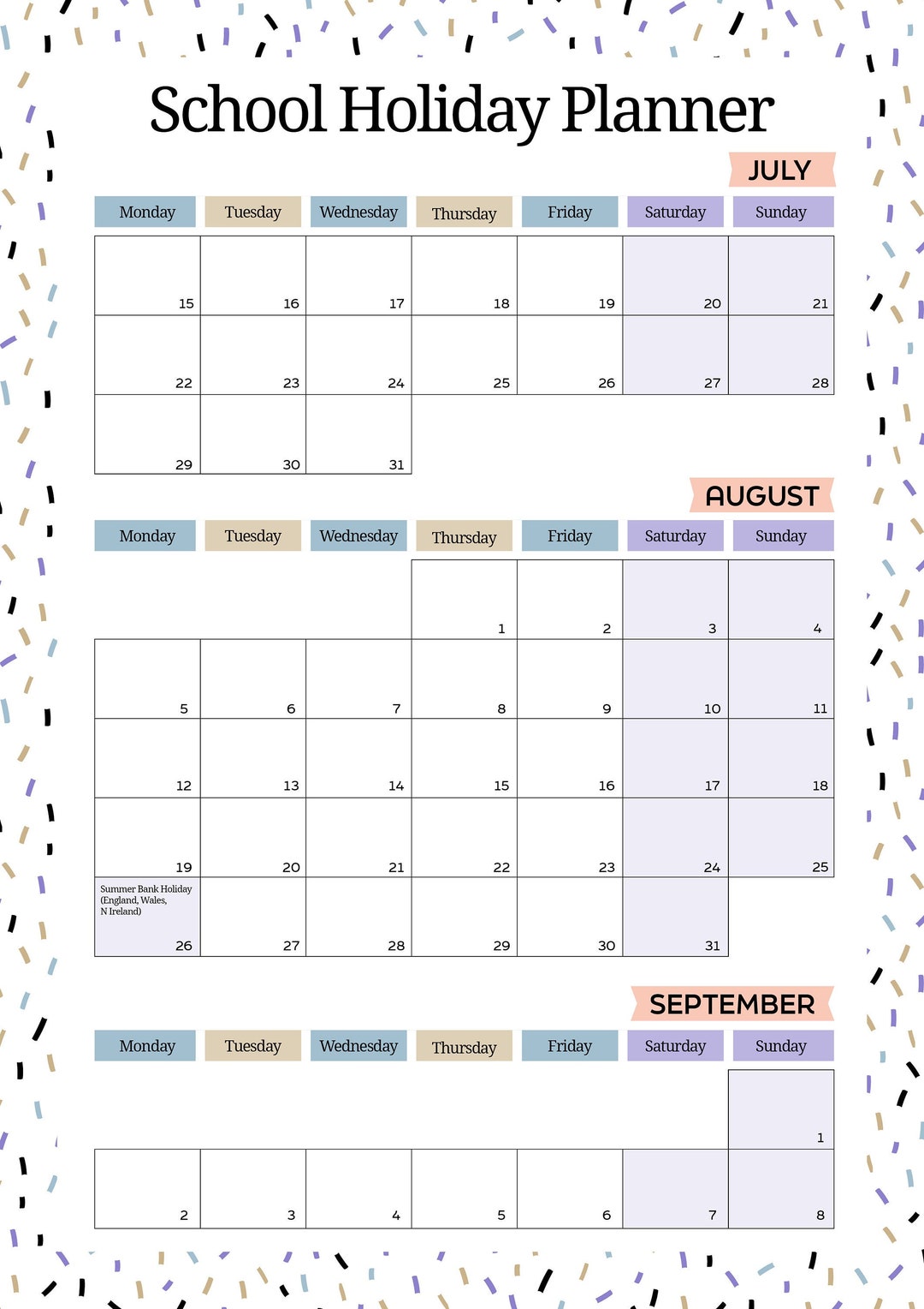 School Summer Holiday Planner UK - Etsy