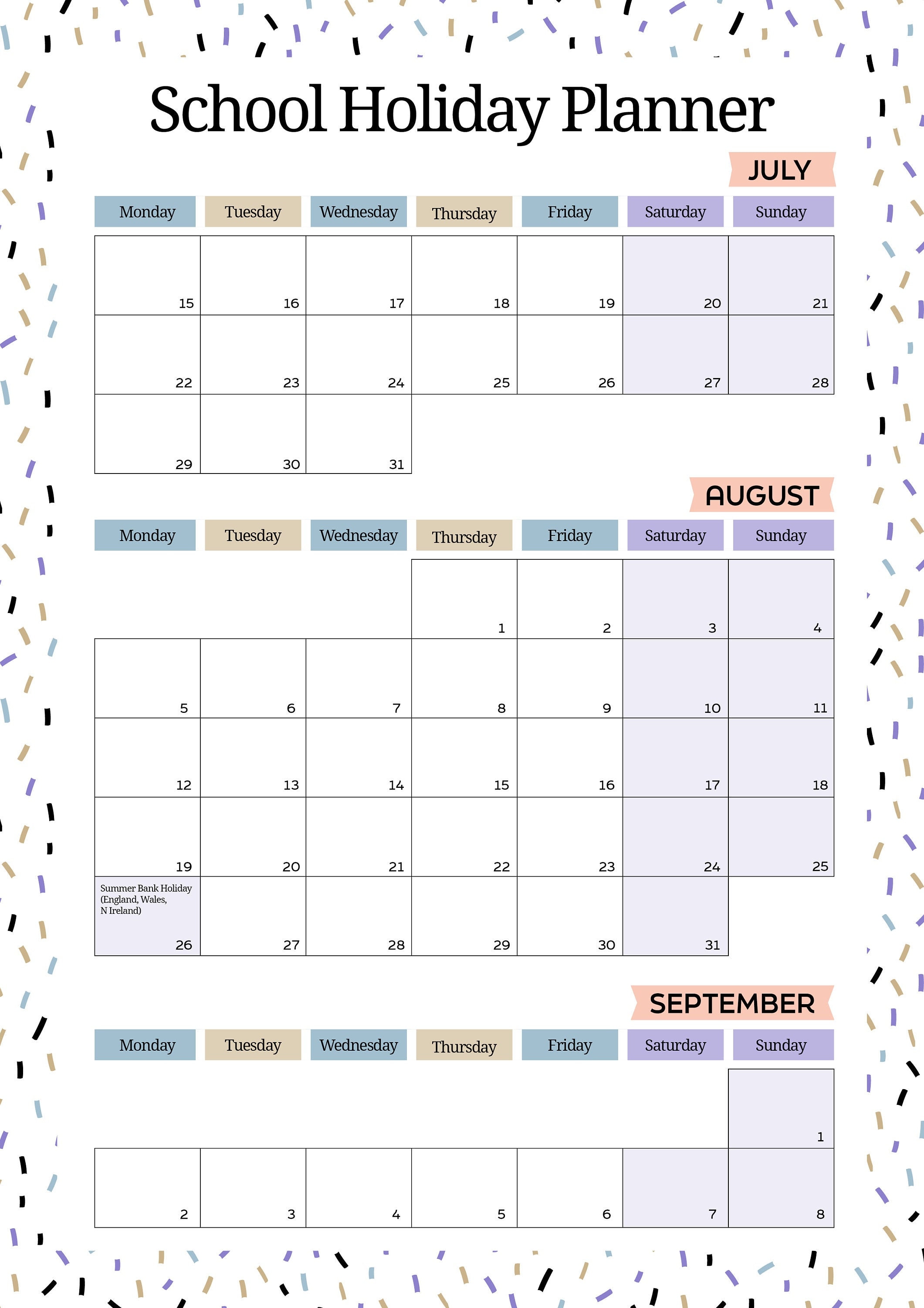 School Summer Holiday Planner UK - Etsy