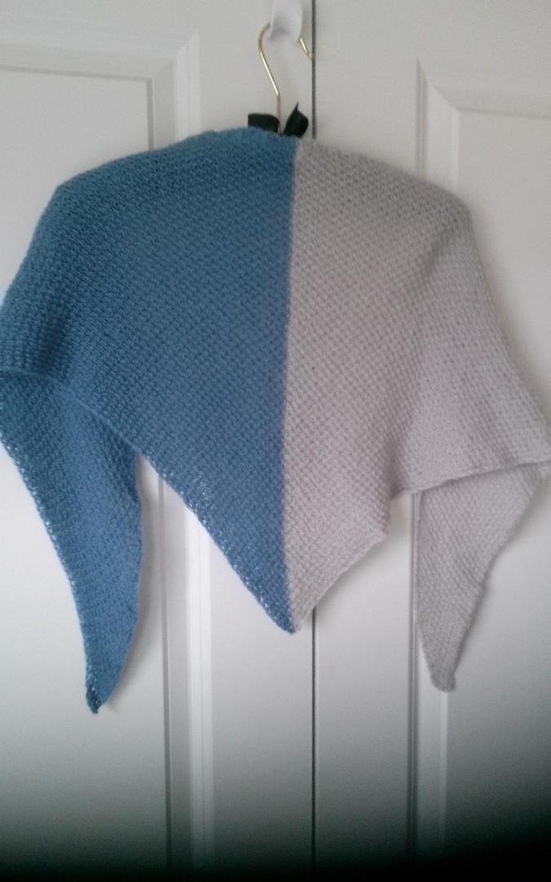 Silver Gray Blue Sideways Triangle Scarf Moss Stitch - Etsy