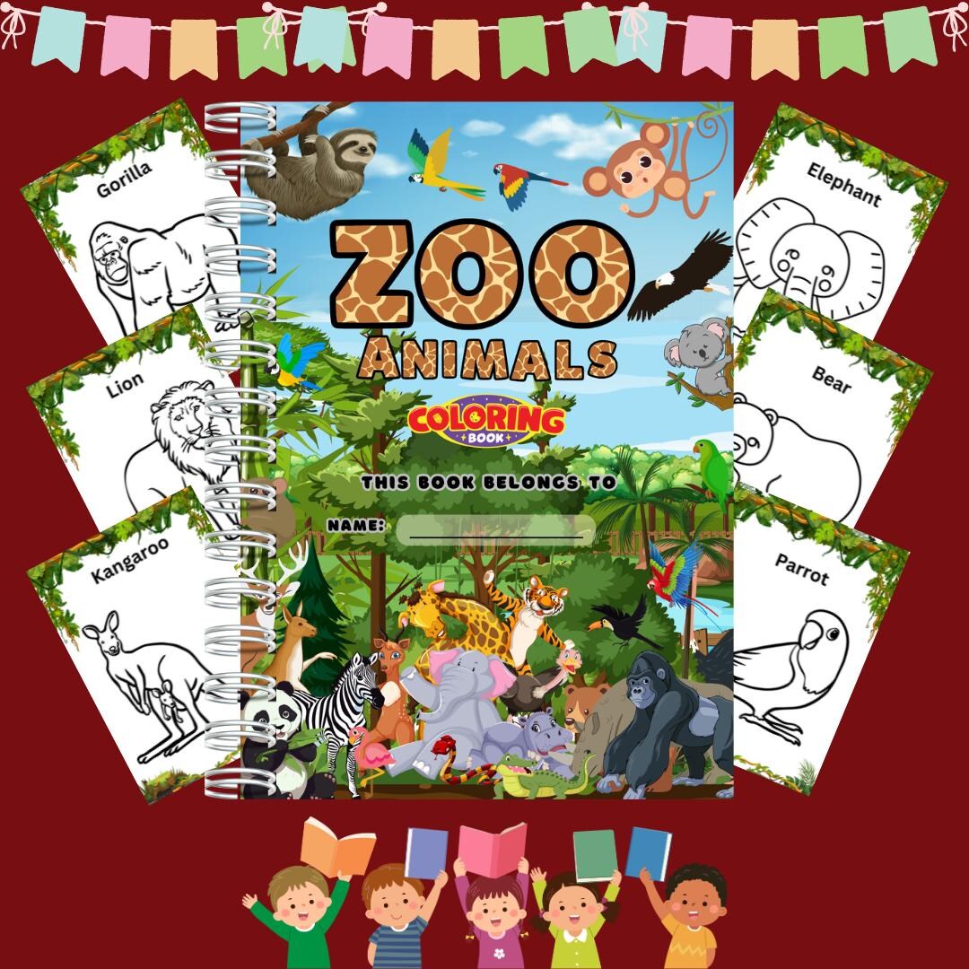 Printable Zoo Animal Coloring Book, Digital Prints, Kids Activity Book ...