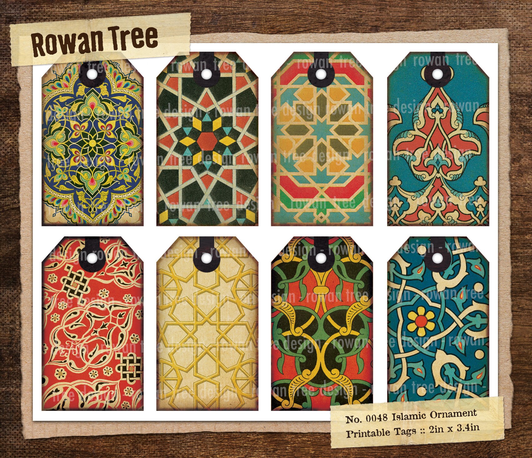 Printable Tags ISLAMIC ORNAMENTAL Digital Collage Sheet - No. 0048 ...